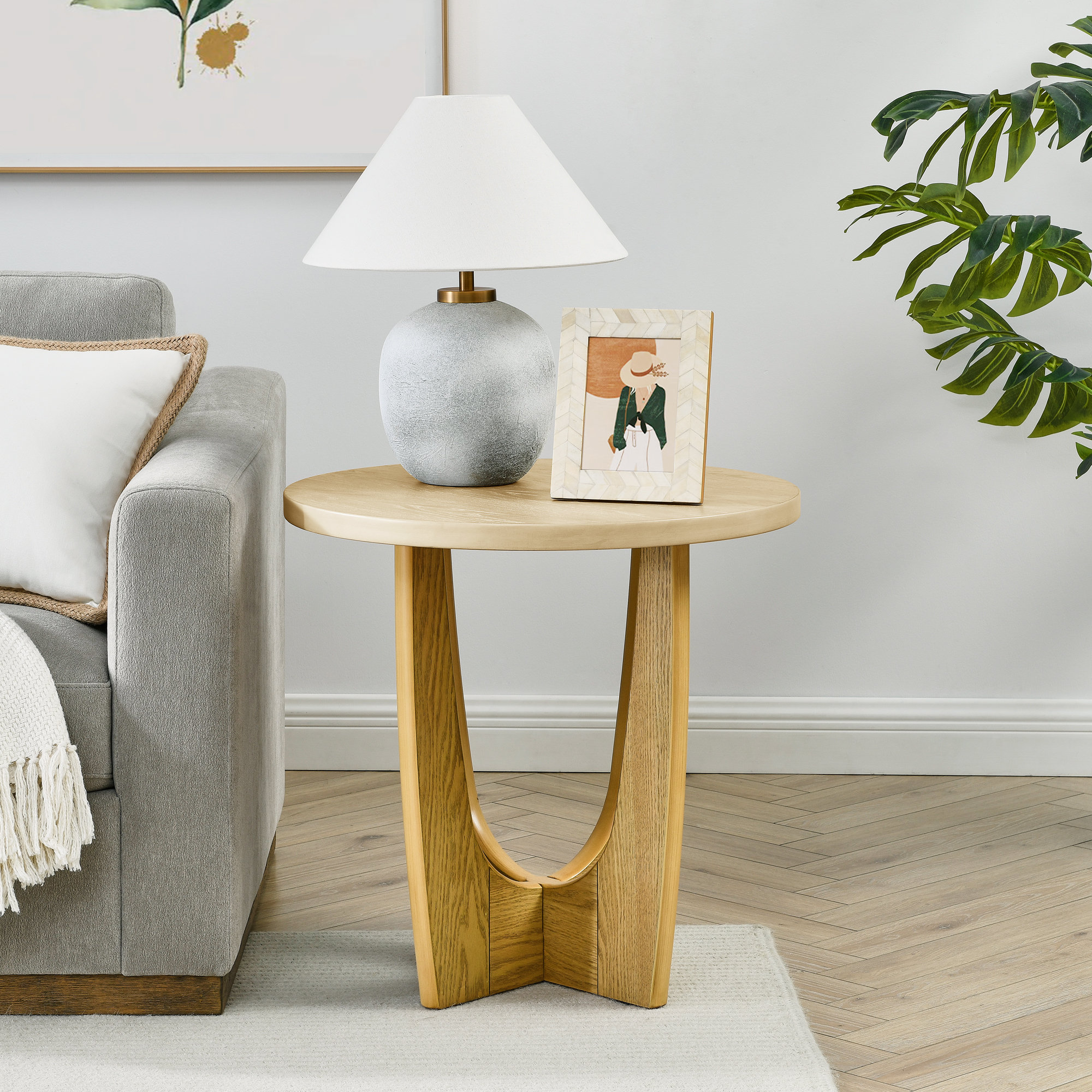 Latitude Run® Round Wooden End Table with Mid-Century Design - Sturdy ...