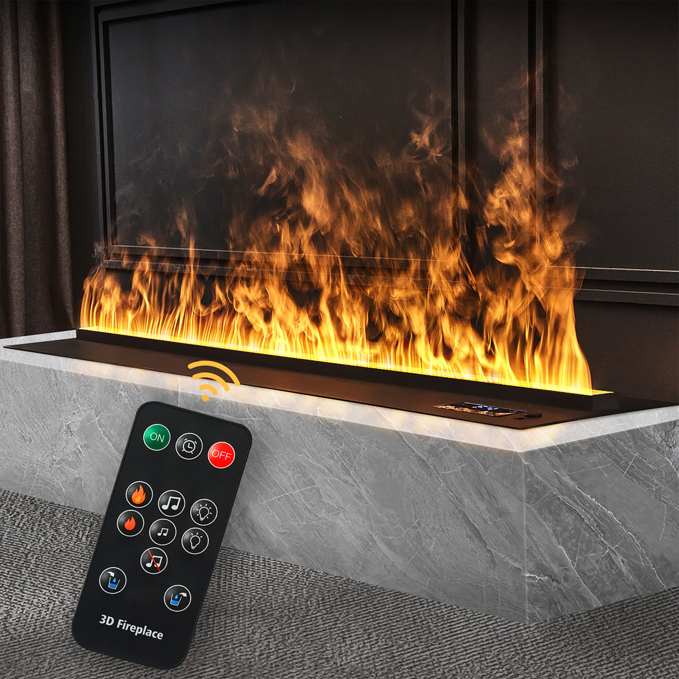 Symple Stuff Electric Fireplace 3D Water Vapor Fireplace Recessed Realistic Atomized Flame, with ...