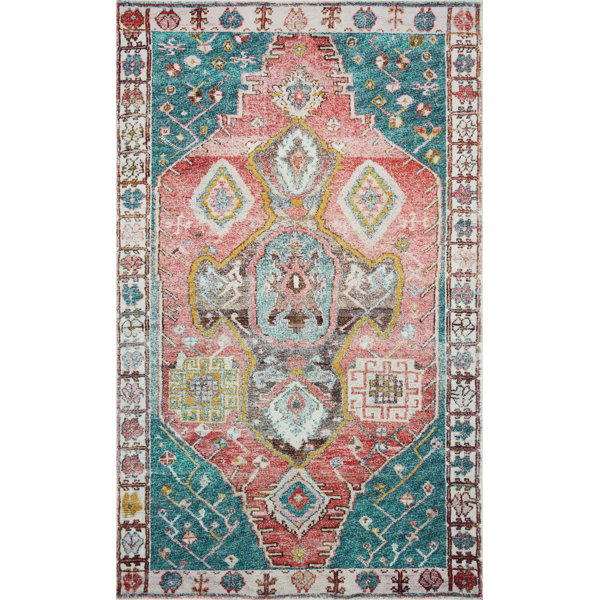 Bungalow Rose Performance Rust/Green Rug | Wayfair