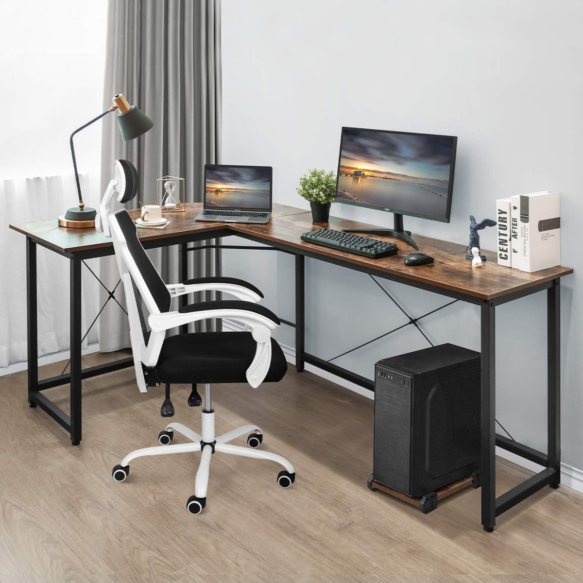 Inbox Zero Desarae 167cm W Height Adjustable L-Shaped Computer Desk ...
