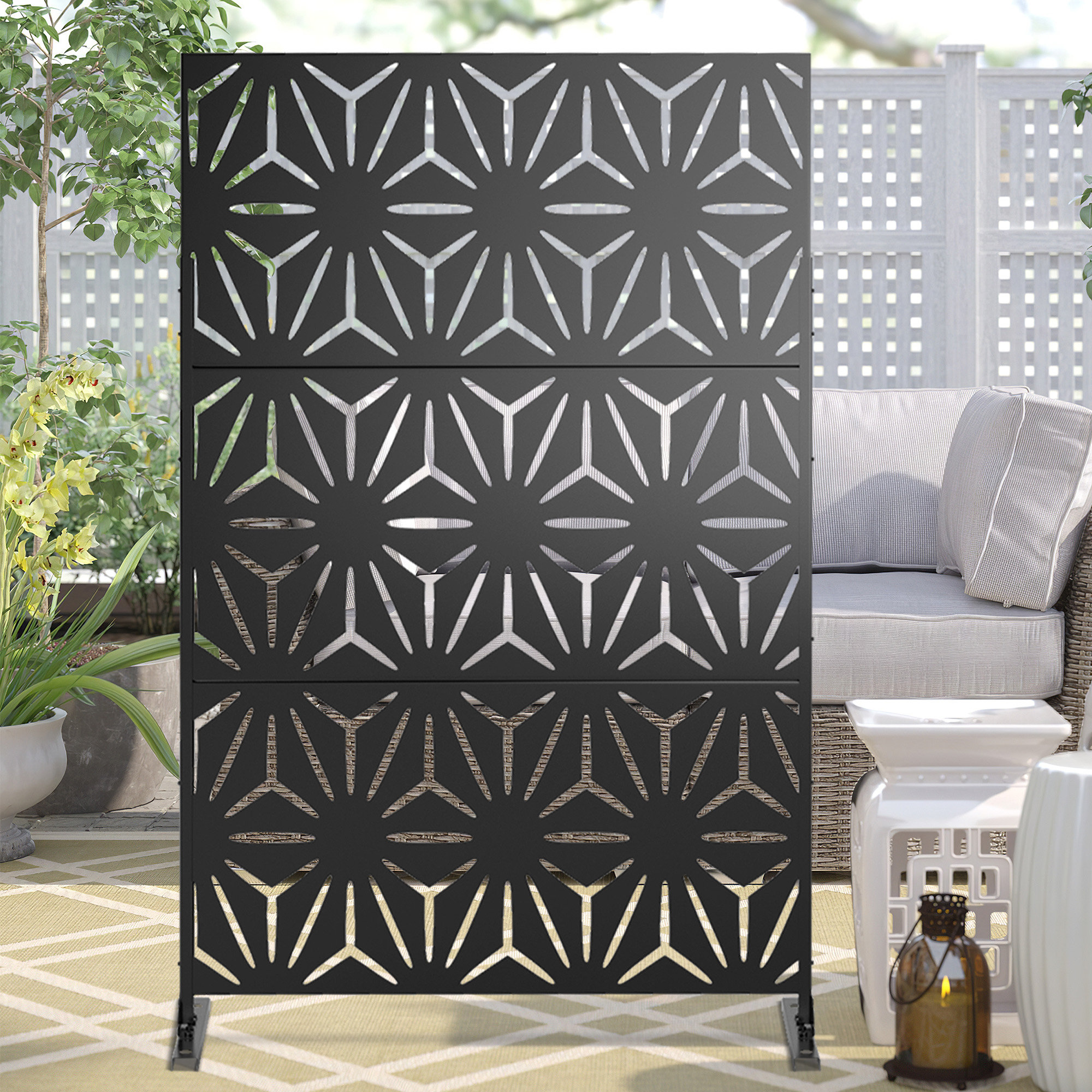 MAYEERTY 6 ft. H x 4 ft. W Outdoor Metal Privacy Screen Panel ...
