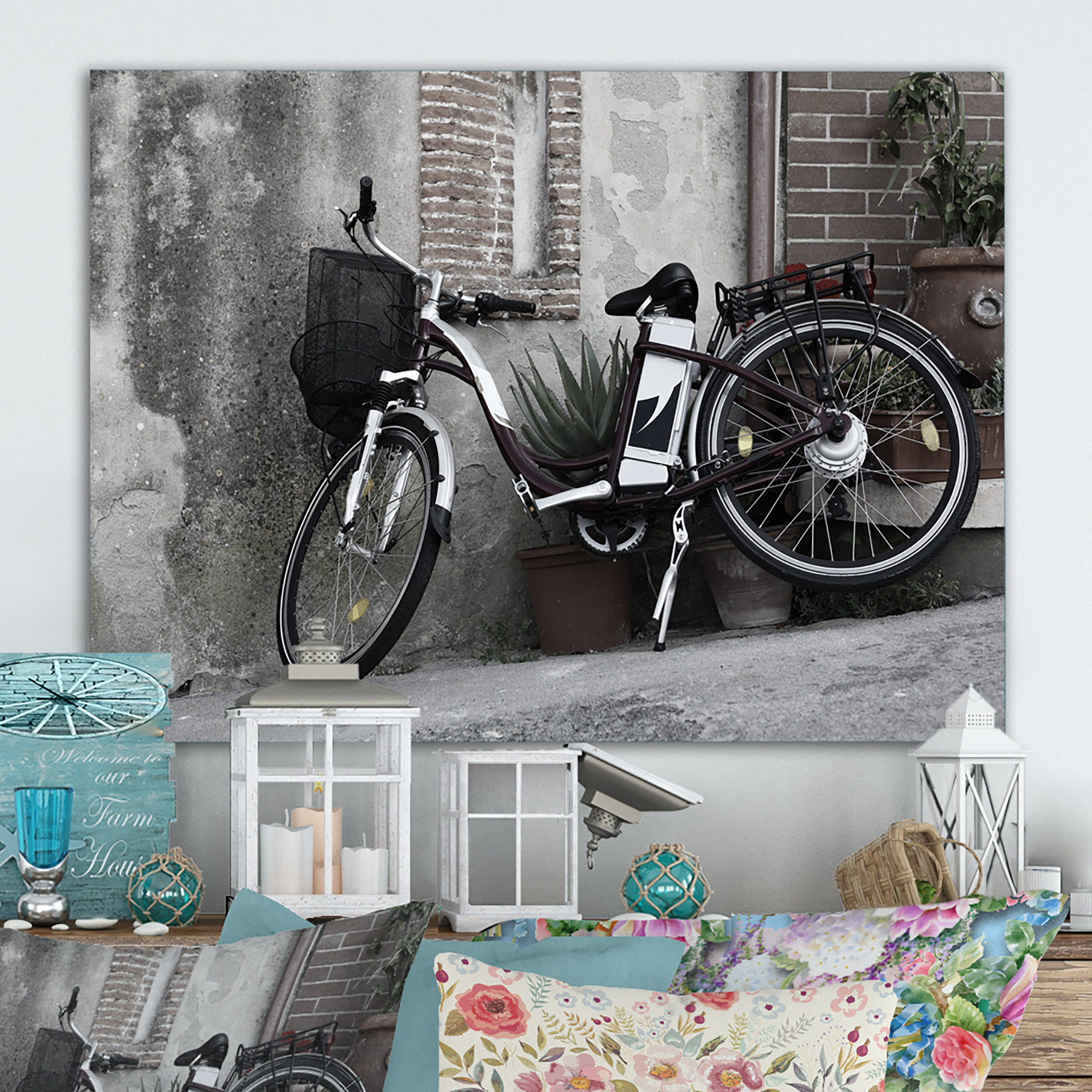 Ebern Designs Vintage Style Bicycle - Picture Frame Print on Canvas ...