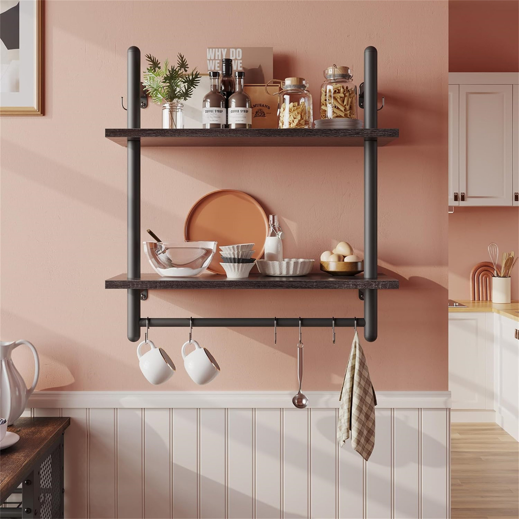 17 Stories Floating Kitchen Ladder Shelves – 24-Inch 2-Tier Wall ...