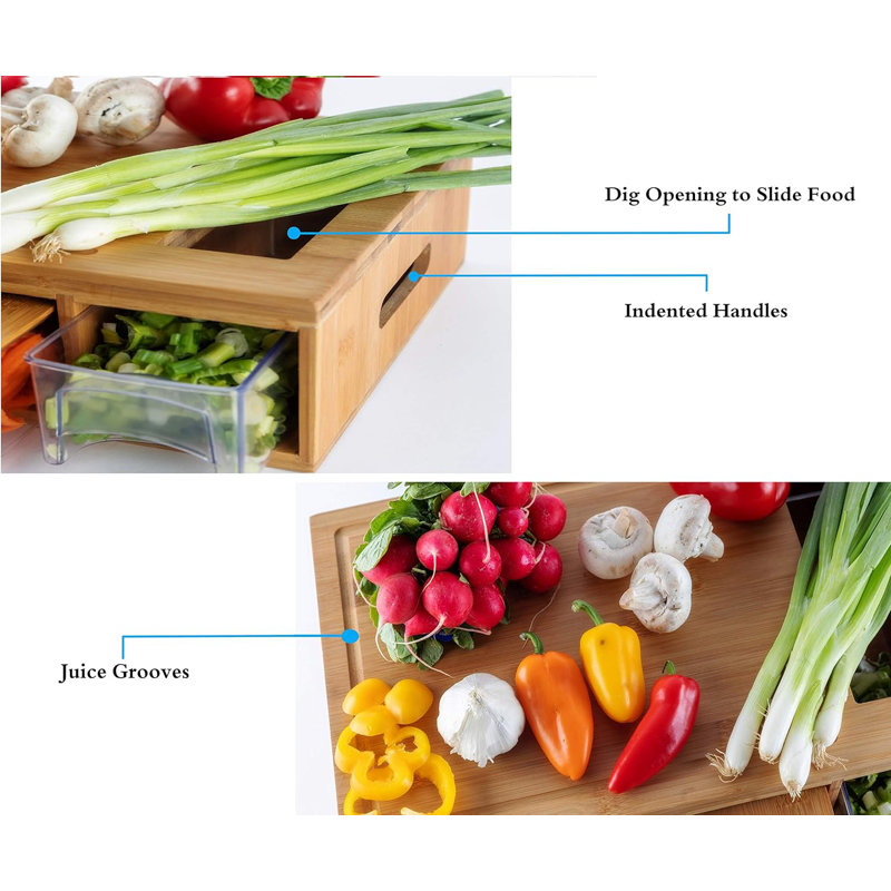 X－MAX FURNITURE Large Bamboo Cutting Board With Containers, Food Prep ...