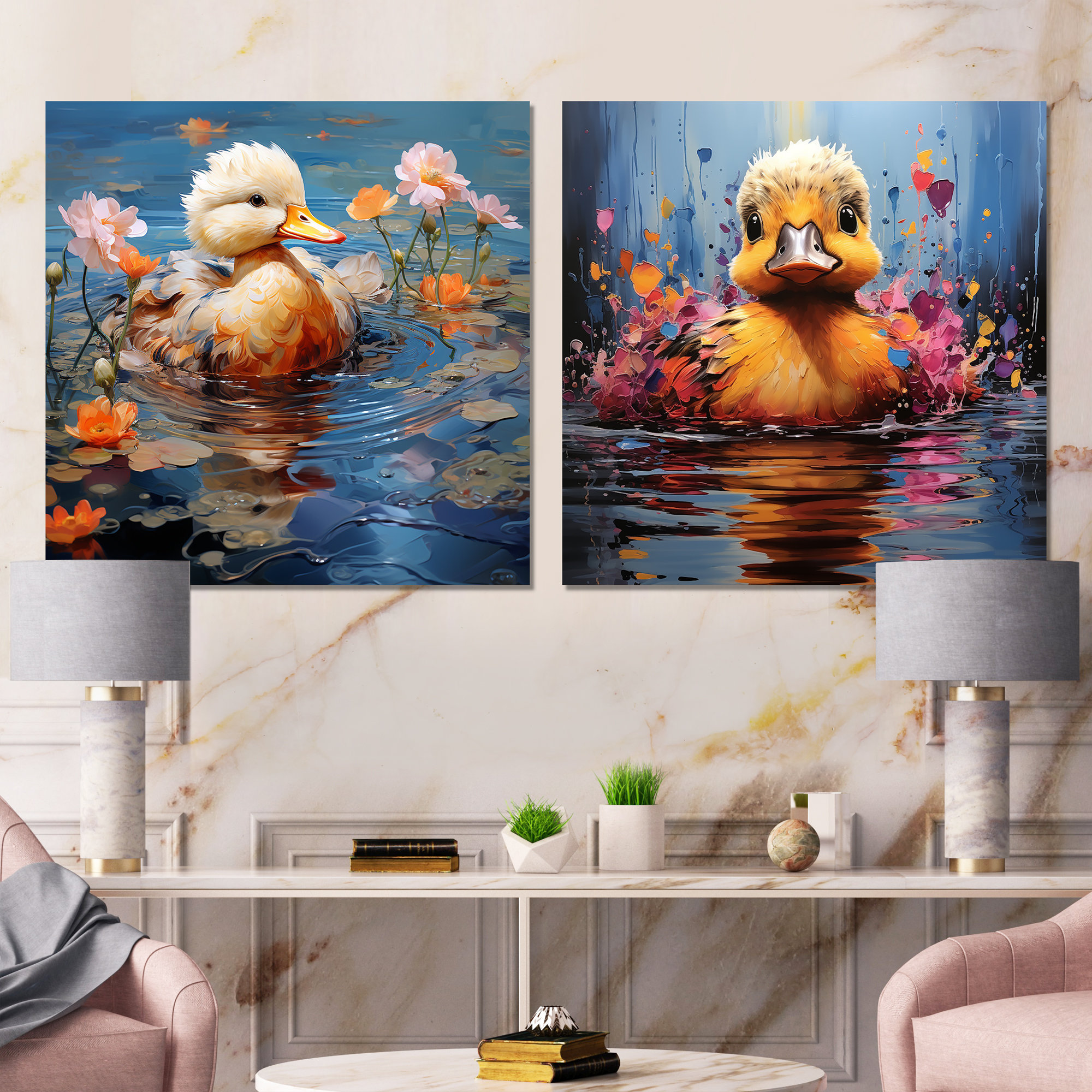 August Grove® Ducklings Morning Quack Lake I - Duck Canvas Prints Set ...