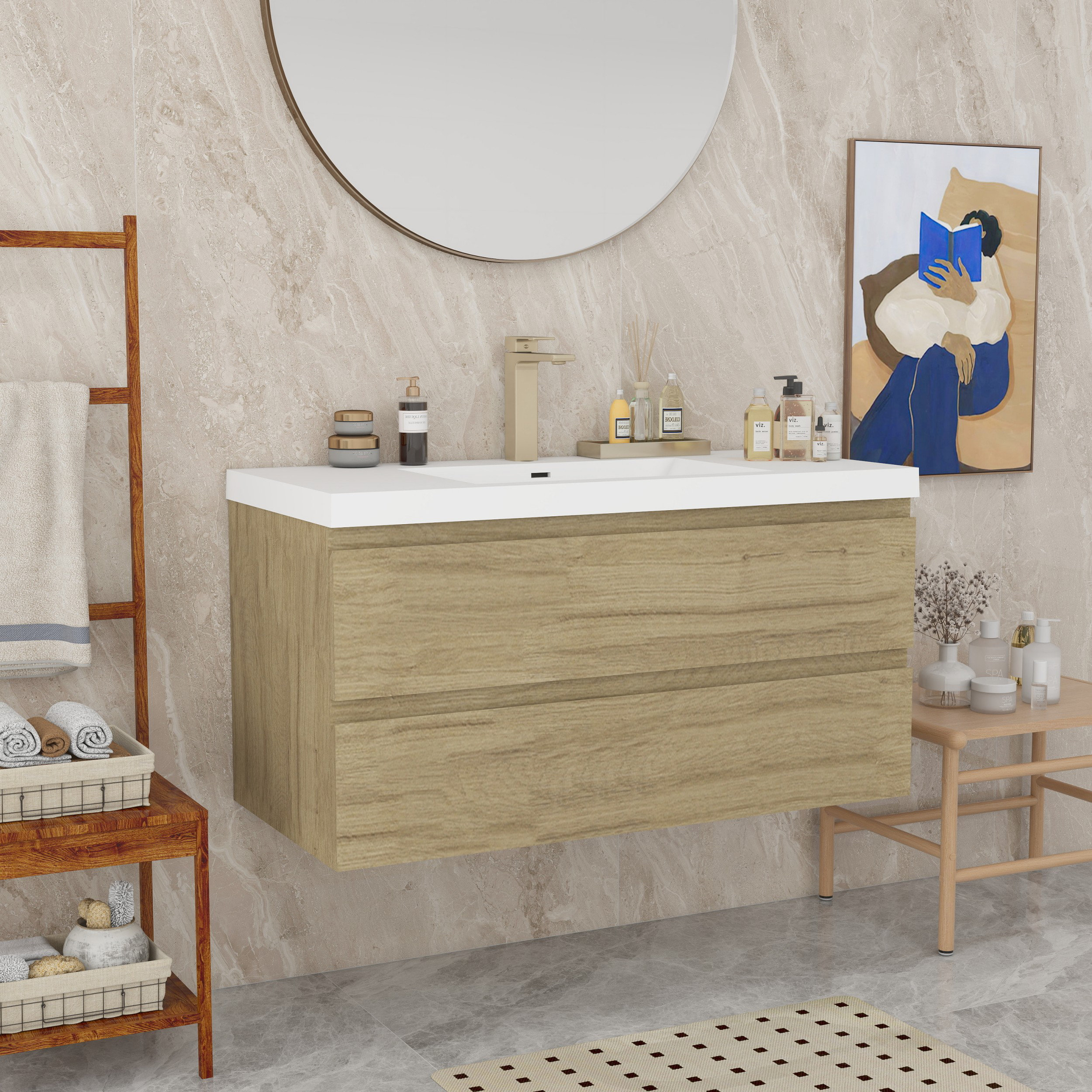 Ivy Bronx Wall mounted bathroom vanity with resin basin | Wayfair