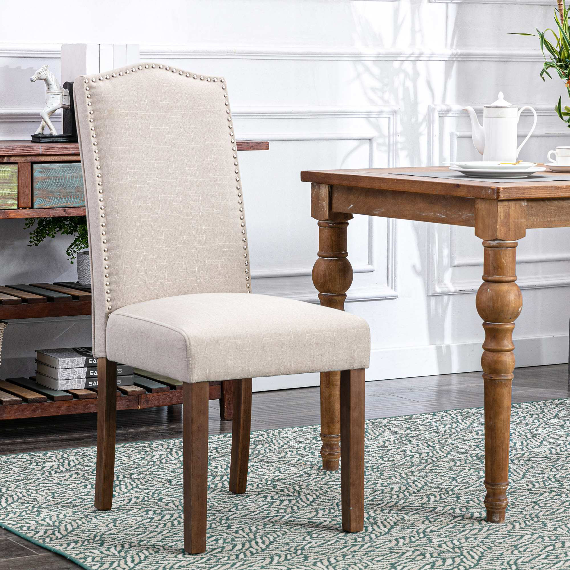 Snugway Upholstered Fabric Nailhead Trim Wood Dining Chairs Side Chair ...