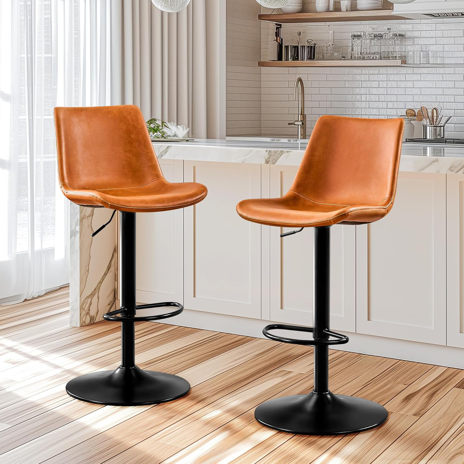 Latitude Run® Bar Stool Height Adjustable Crazy Horse Leather Bar Chair ...