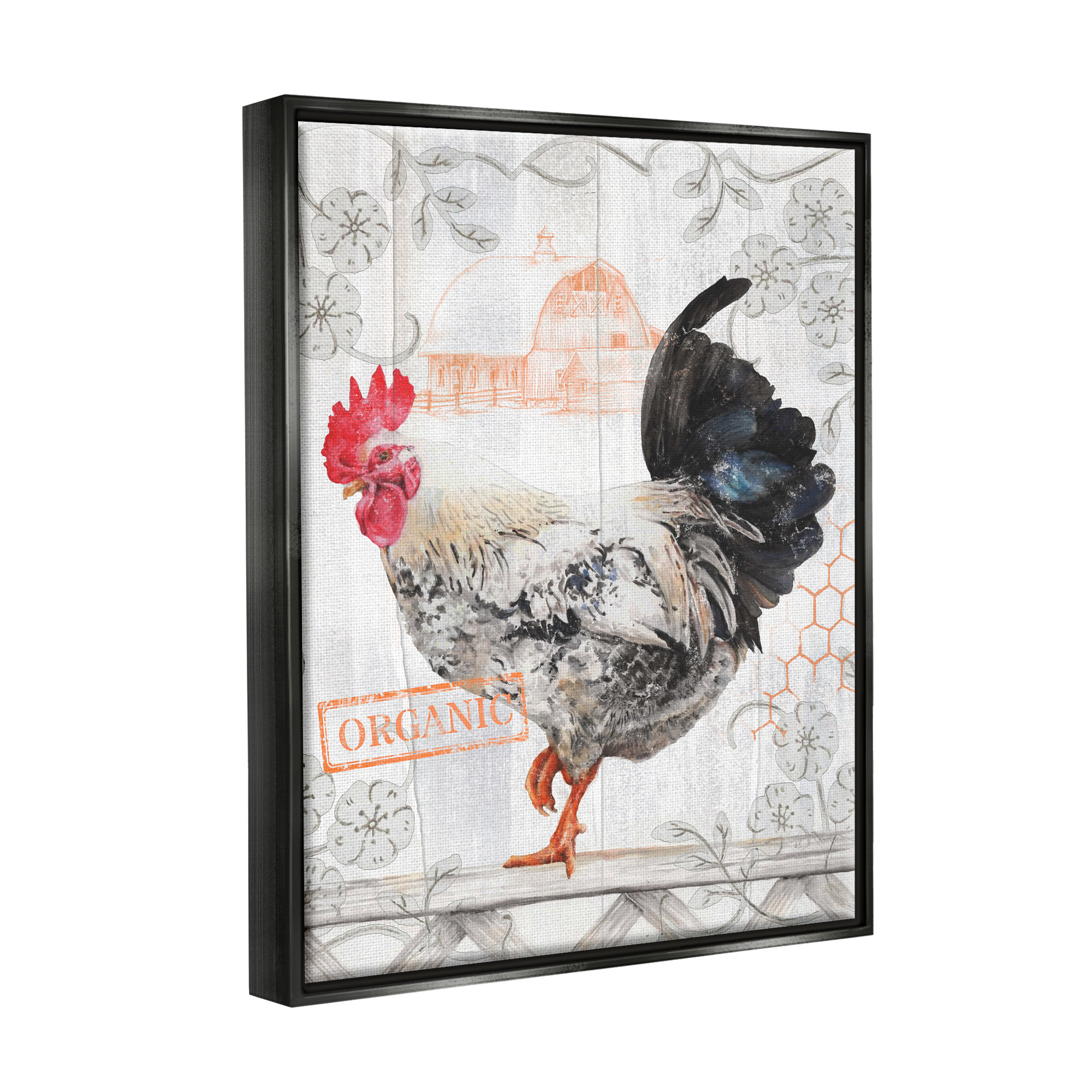 Stupell Industries Organic Pattern Rooster Floater Frame by Studio 731 ...