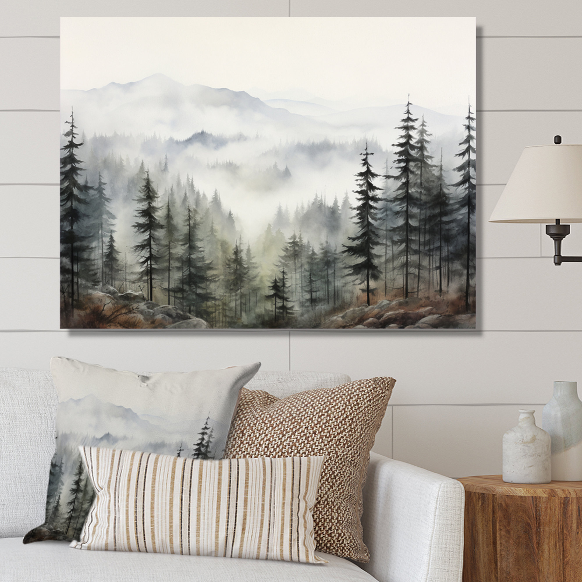 Millwood Pines Pine Tree Misty Mountain II - Tree Pine Large Wall Art ...