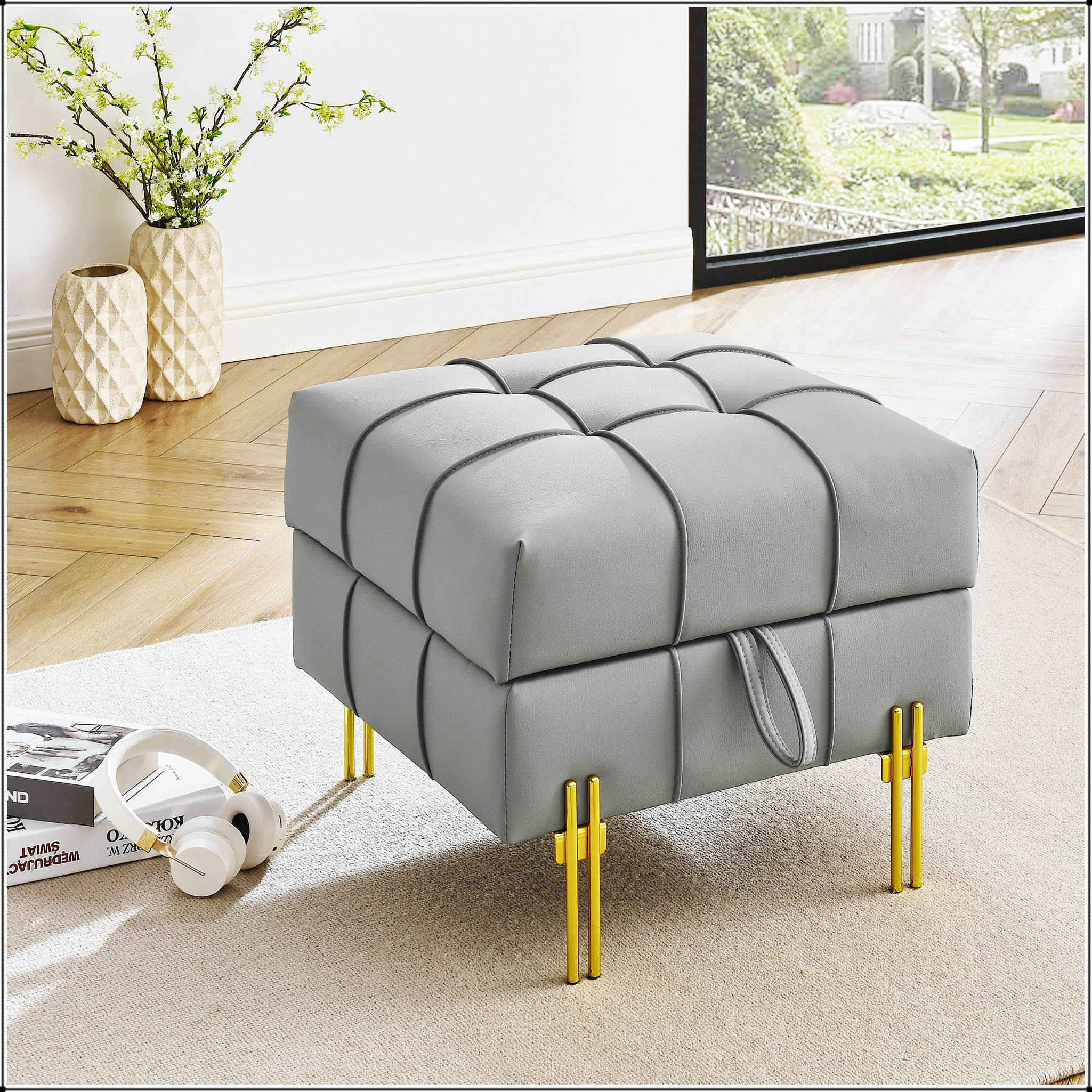 Latitude Run® Rectangle Tufted Upholstered Leather Ottoman - Wayfair Canada