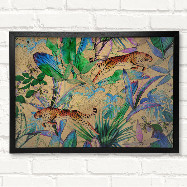 ClassicLiving Stunning Leopard Leap - Closed Corner Frame Print on Wood ...