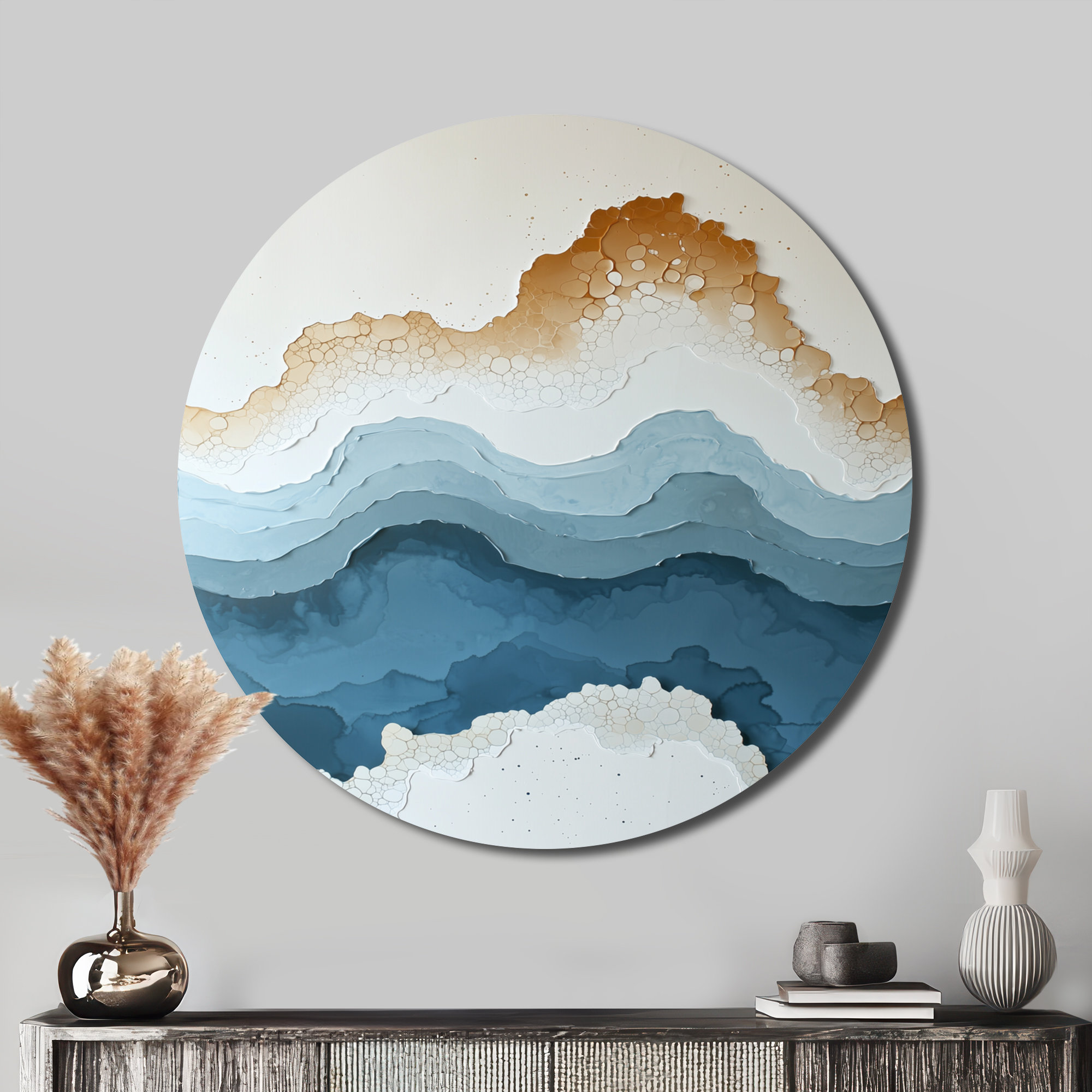 Wrought Studio Annadale - Abstract Liquid Ink Round Metal Wall Art ...