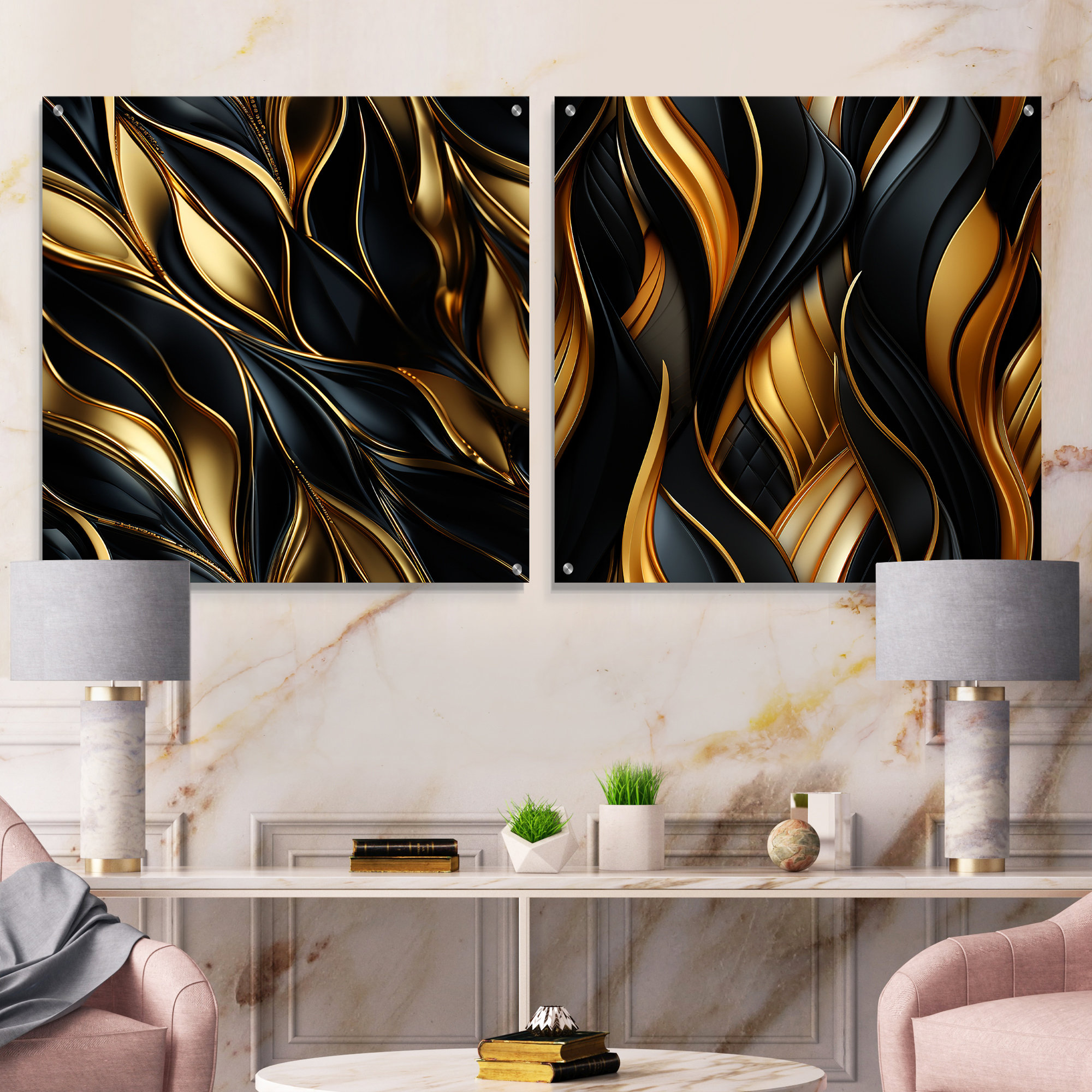 Design Art Opulent Black And Gold Glamour Pattern - Abstract Marble ...