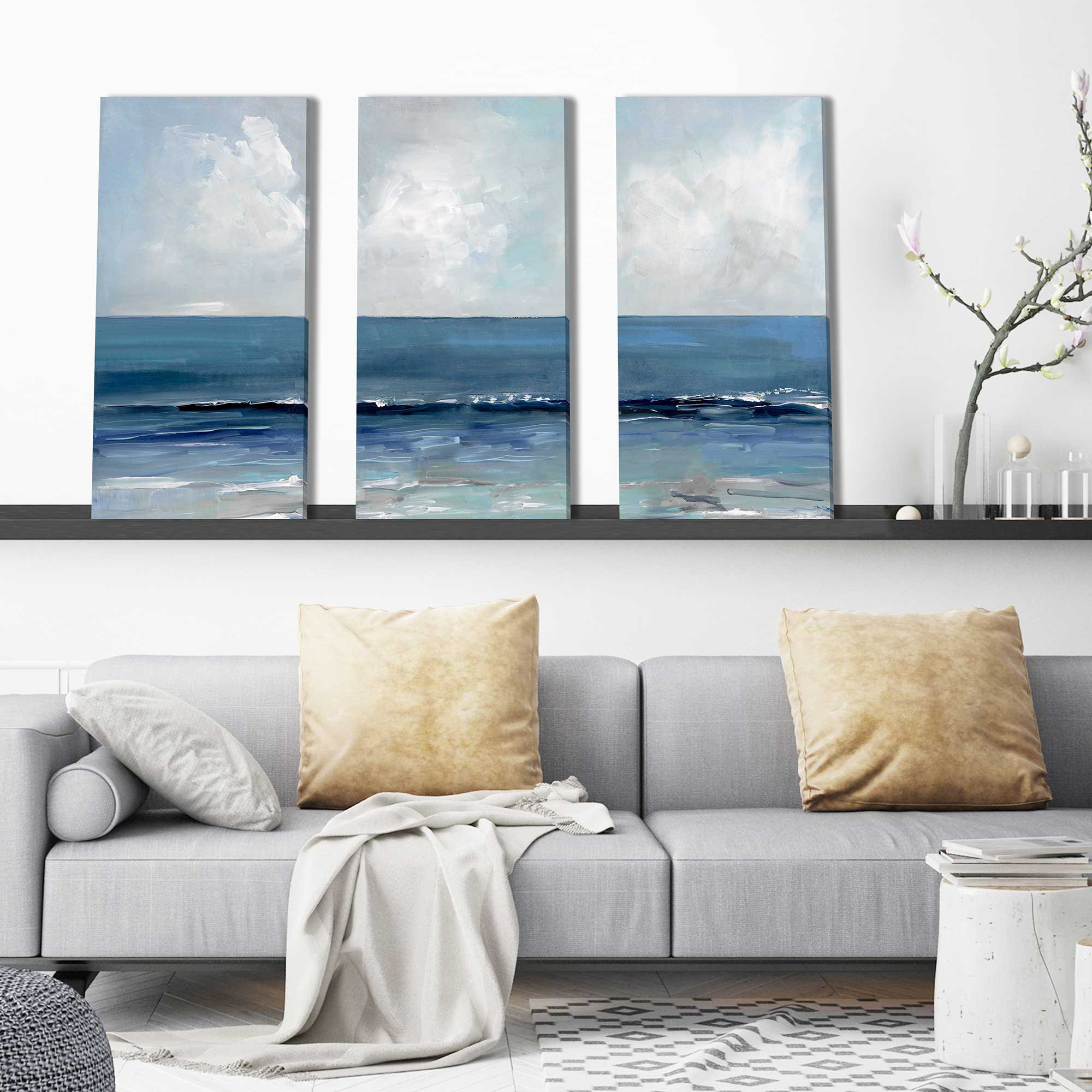Rosecliff Heights "Blue Seas" 3 Piece Print On Canvas | Wayfair