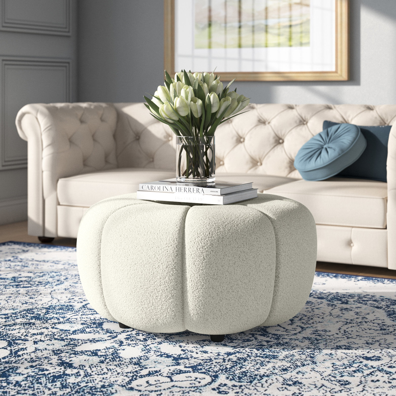 Willa Arlo™ Interiors Chester - Contemporary Light Grey Sherpa Ottoman ...