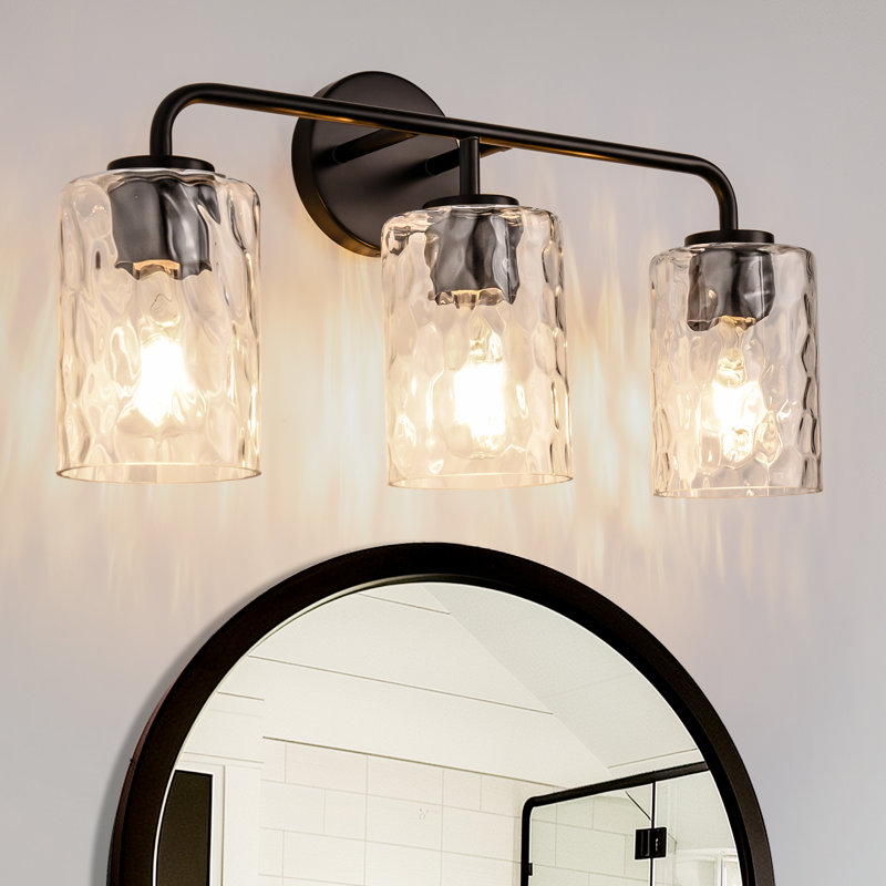 Ebern Designs Saniya Modern Black 3-Light Vanity Fixture With Textured ...