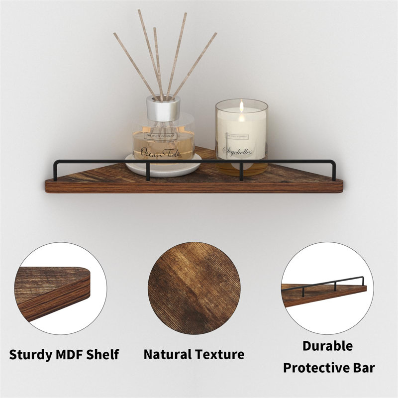 17 Stories Floating Corner Shelf Wall Mounted Rustic Wood Set Of 3 ...