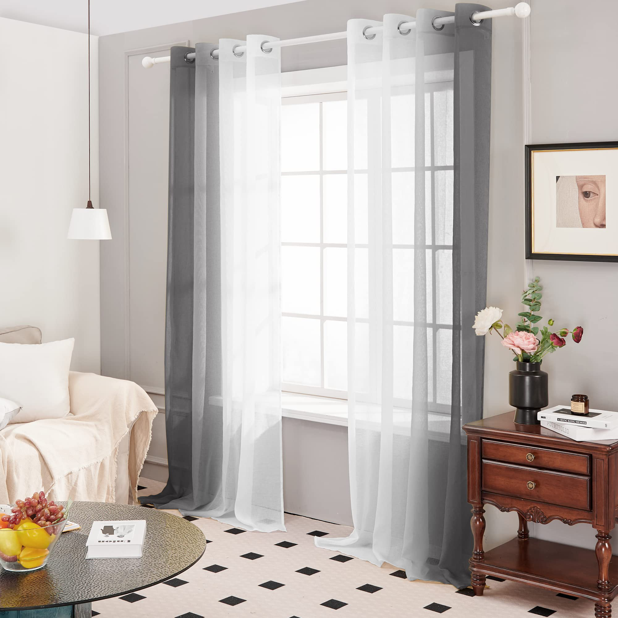 Ebern Designs Modern Grommet Ombre Sheer Curtains (Set Of 2) | Wayfair