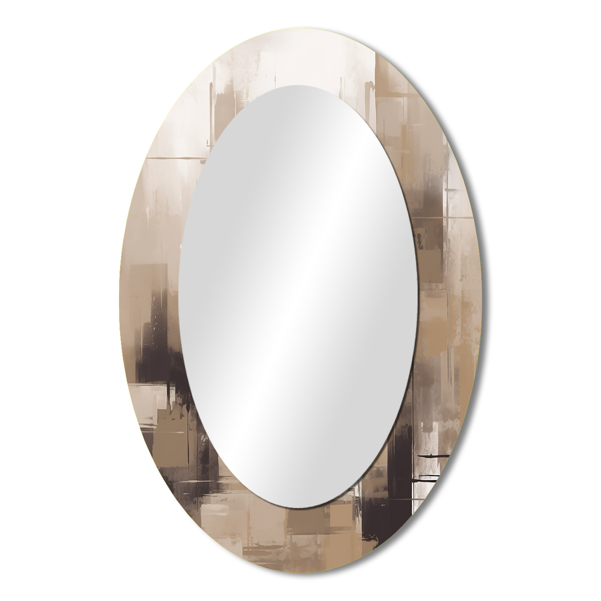 Latitude Run® Cubism Beige Synergy - Large Oval Wall Mirror On Metal ...