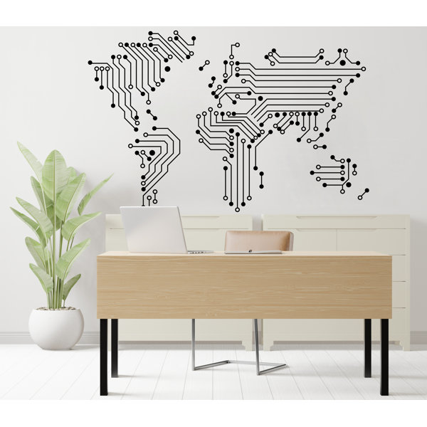 Latitude Run® World Map Circuit Board Wall Decal, Technology Vinyl Wall ...