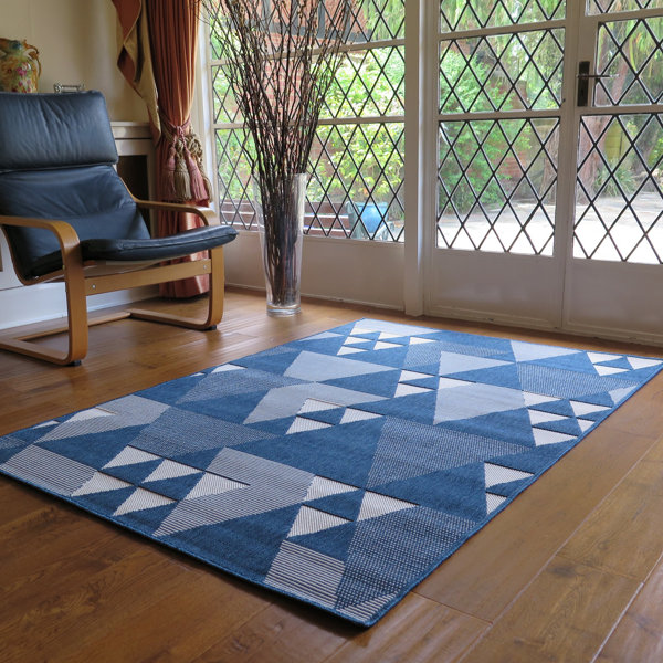 Longweave Serena Geometric Hand Woven Flatweave 120 X 170cm Blue Area ...