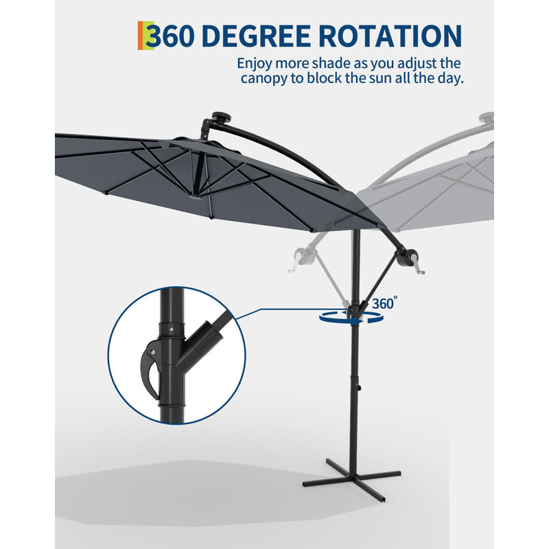 Latitude Run® 10FT Hanging Cantilever Umbrella, 8 Ribs, 360 Rotating ...