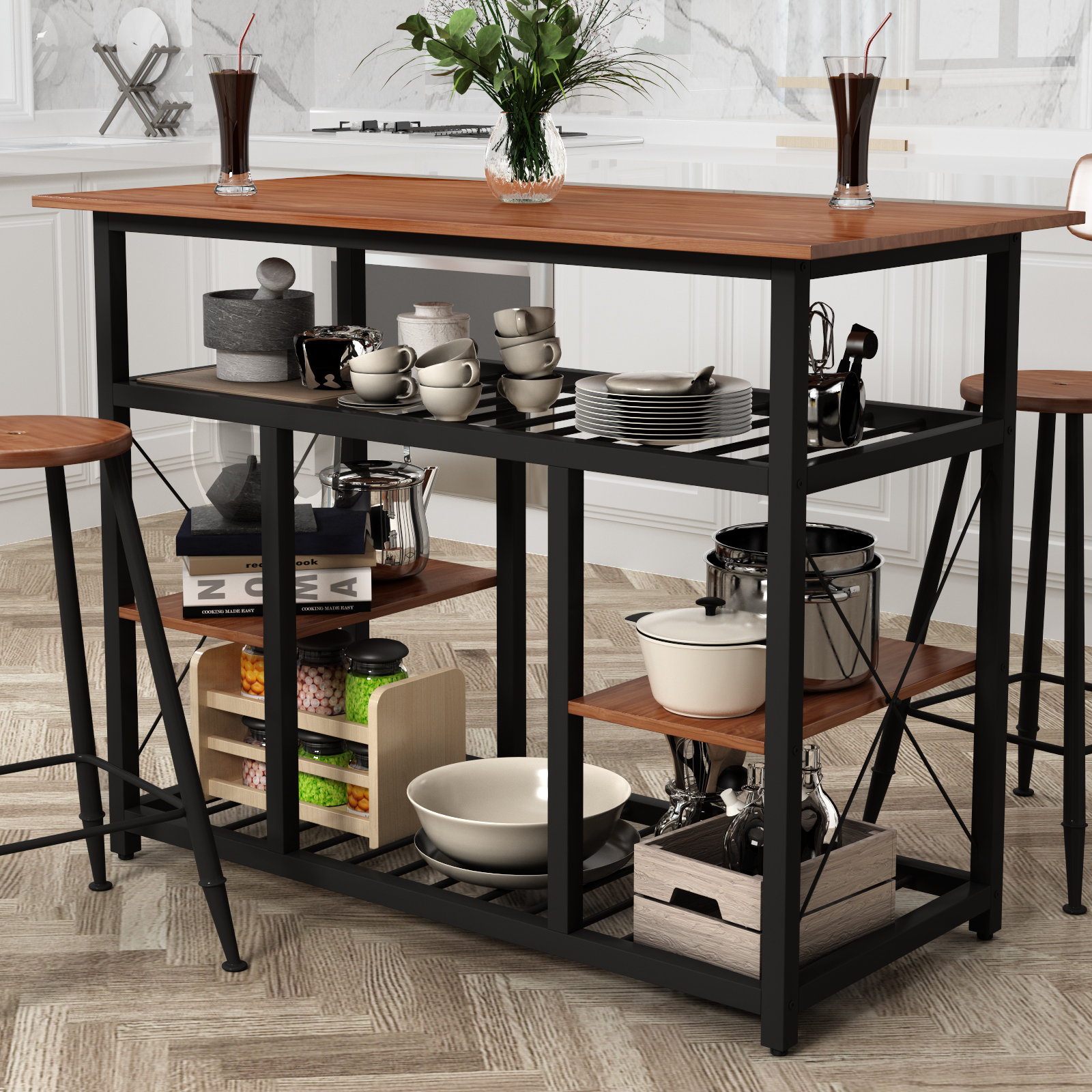 Latitude Run® Modern Industrial Home Kitchen Dining Room Metal Wine ...