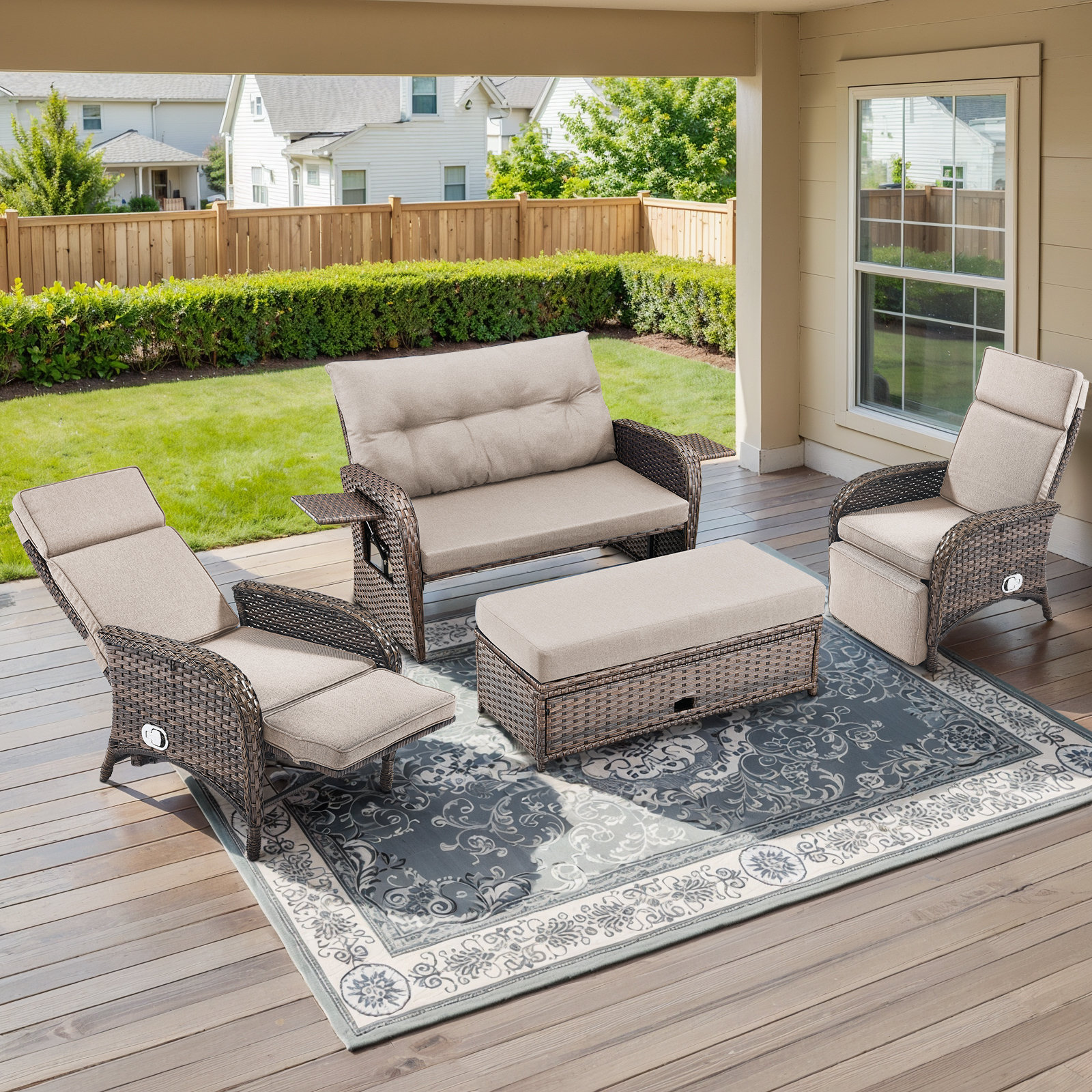 Latitude Run® Outdoor Patio Wicker Multi-Functional Chaise Lounge ...