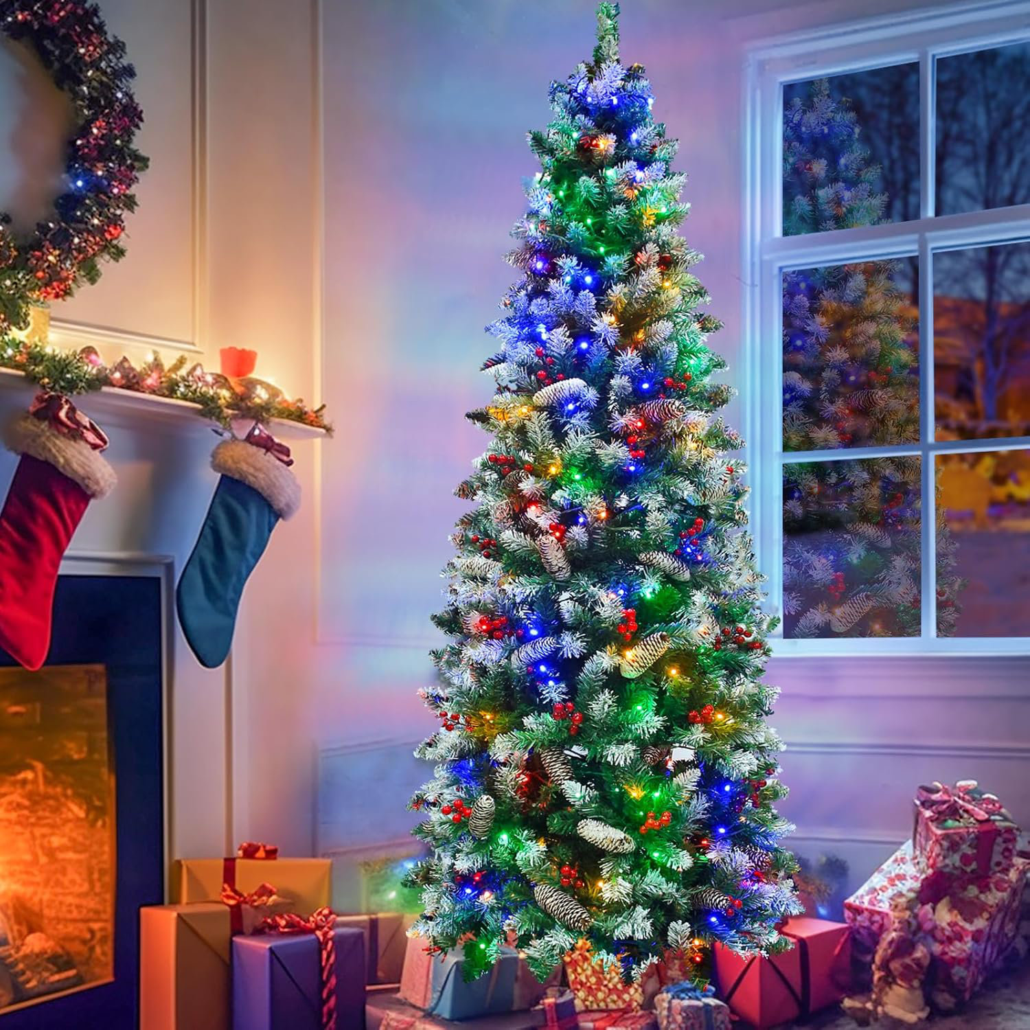 The Holiday Aisle® 6' Prelit Pencil Christmas Tree With Multicolor&Warm ...