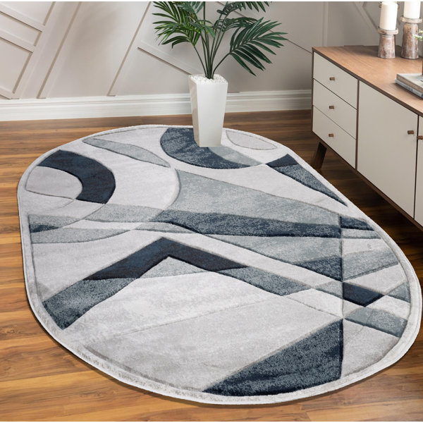 Wrought Studio Adonia Abstract Blue/White Area Rug | Wayfair