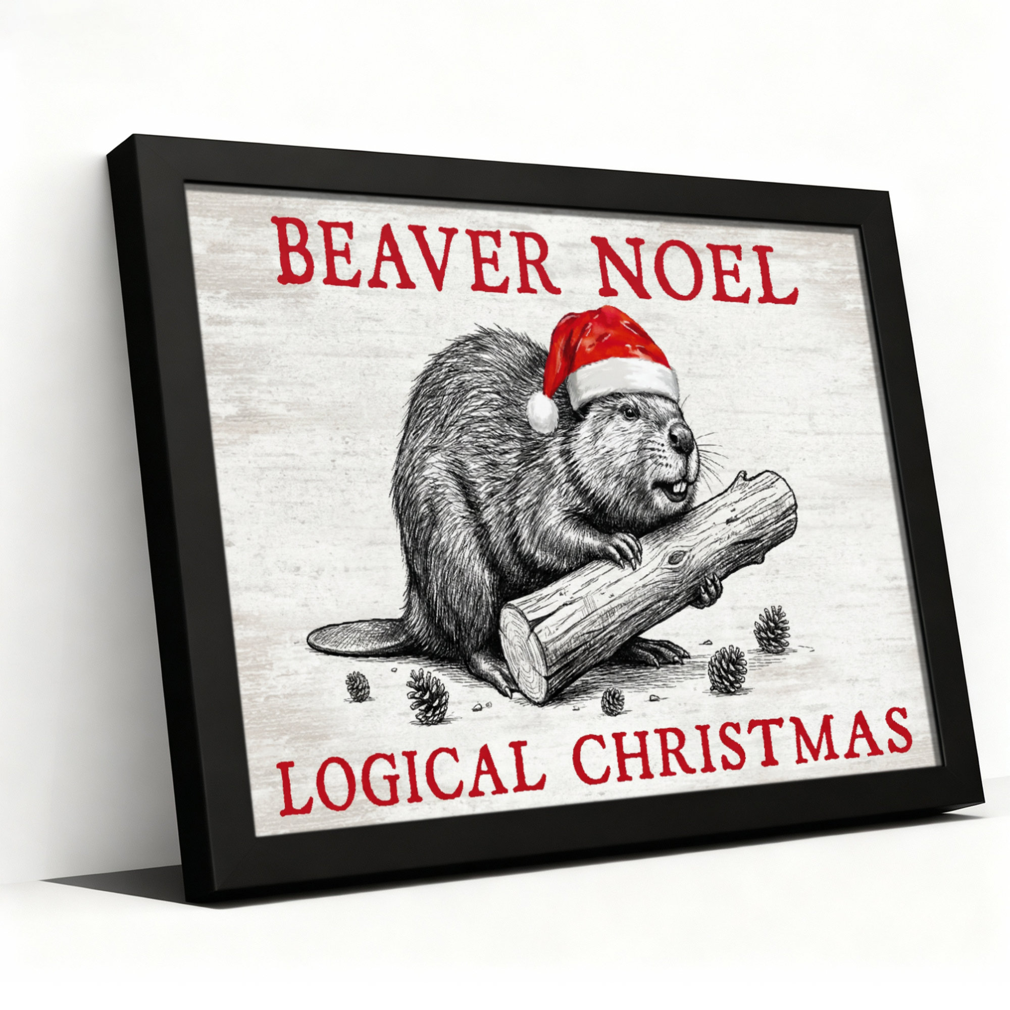 Ophelia & Co. Beaver Noel Christmas Santa Hat Animal Art Canvas Wrapped ...