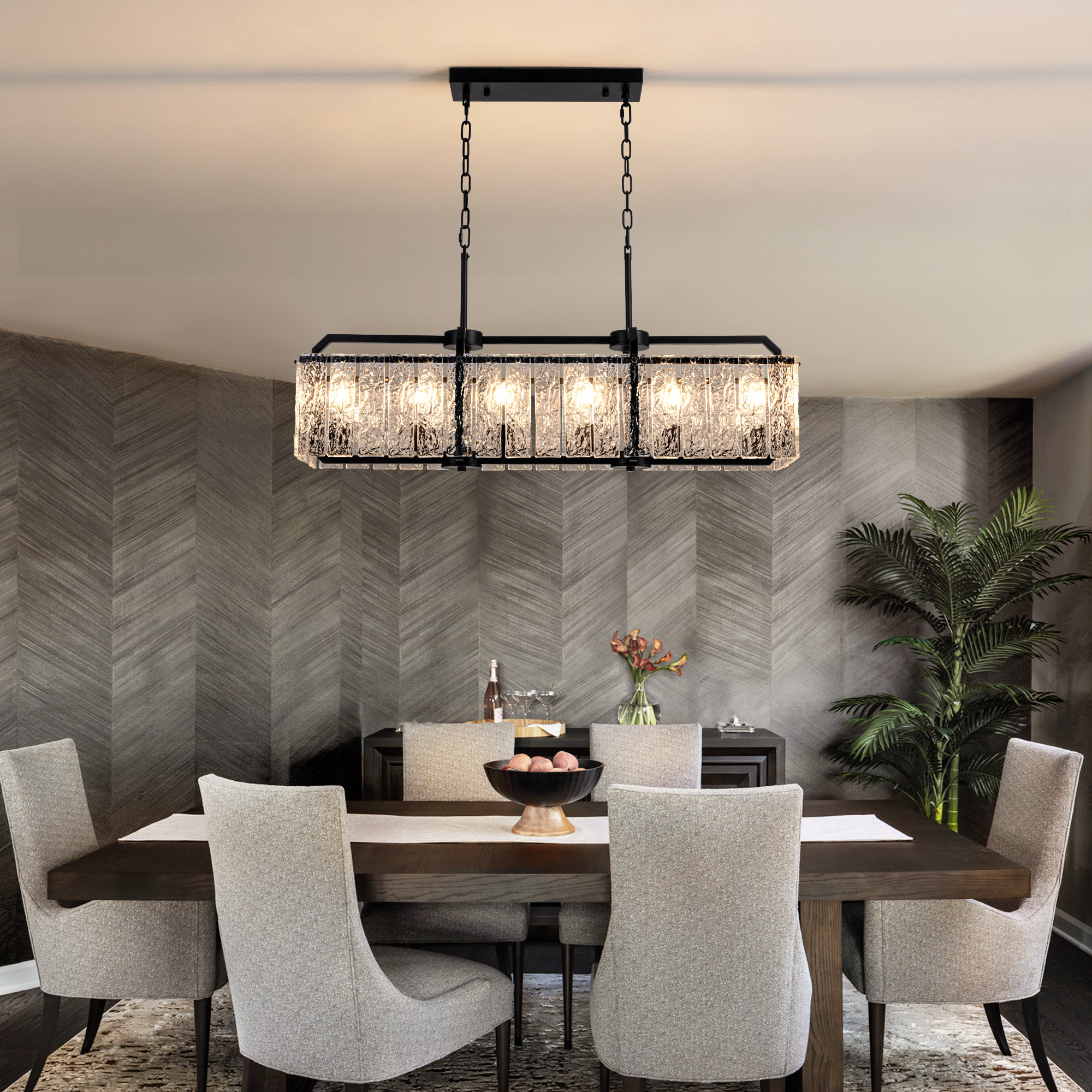 Mercer41 6/7 - Light Dimmable Kitchen Island Pendant Rectangle Glass ...