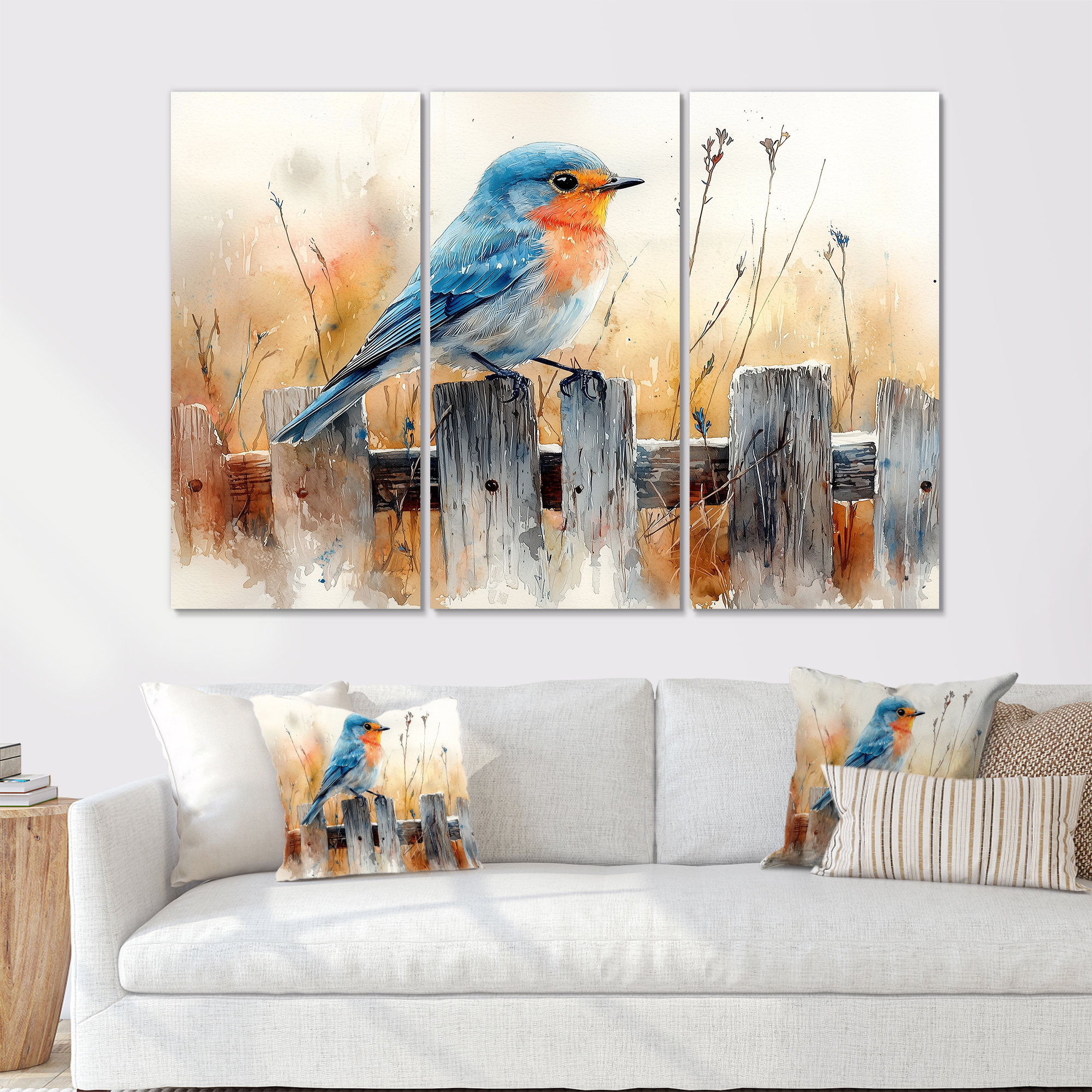 Lark Manor™ Bluebird On The Farm Fence VI - Bird Wall Art - Set Of 3 ...