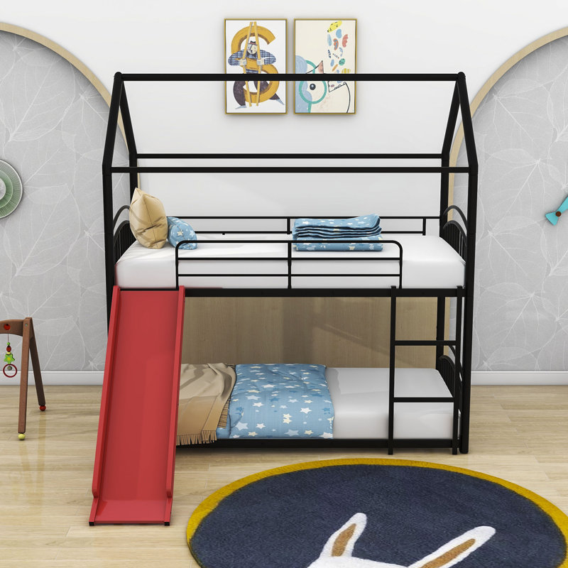 Harper Orchard Antwaun Kids Twin Over Twin Metal House Bunk Bed With ...