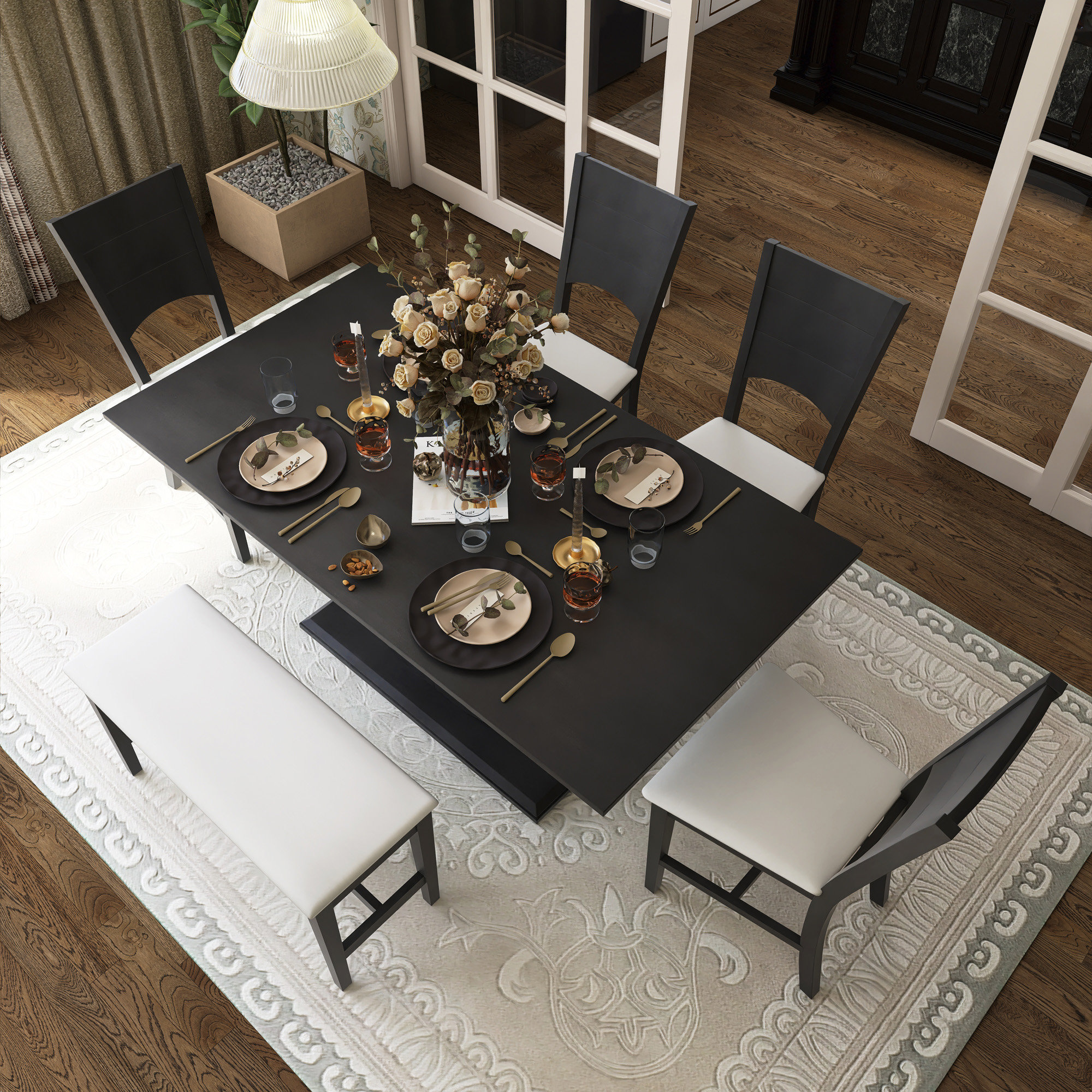 Red Barrel Studio® 6-Piece Wood Top Half Round Dining Table Set with ...