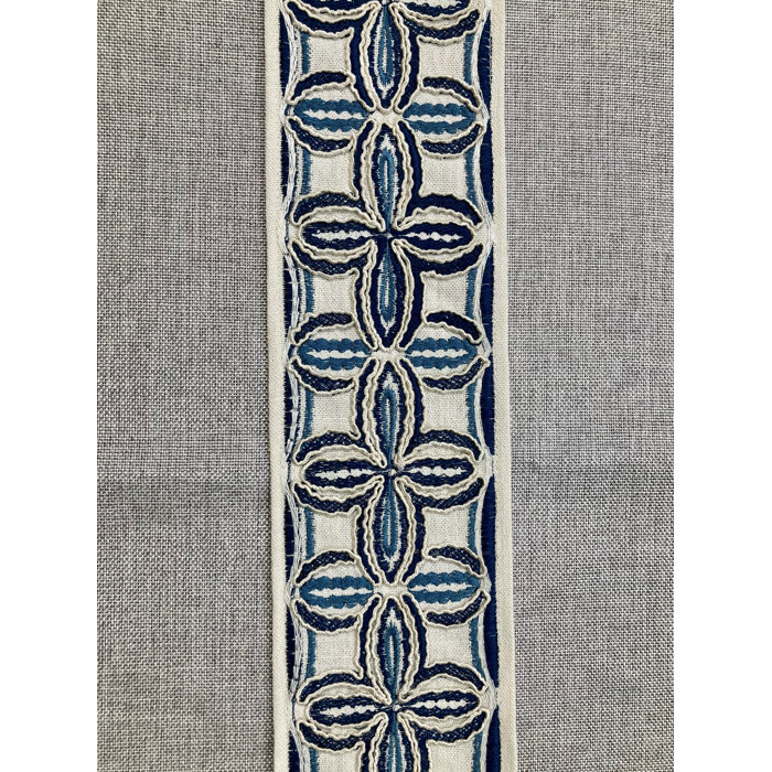 Rose Lace And Braid Woven Embroidery Faux Linen Fabric Tape 4" Width ...