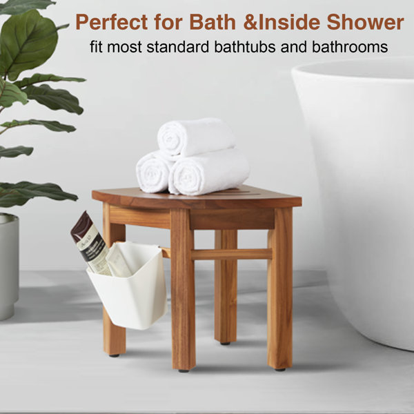 Ebern Designs 12'' Teak Shower Stool For Shaving Legs, Corner Shower ...