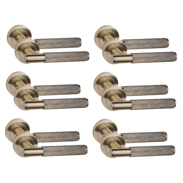 Ebern Designs6 Pair Straight T-Bar Linear Door Handles in Antique Brass ...