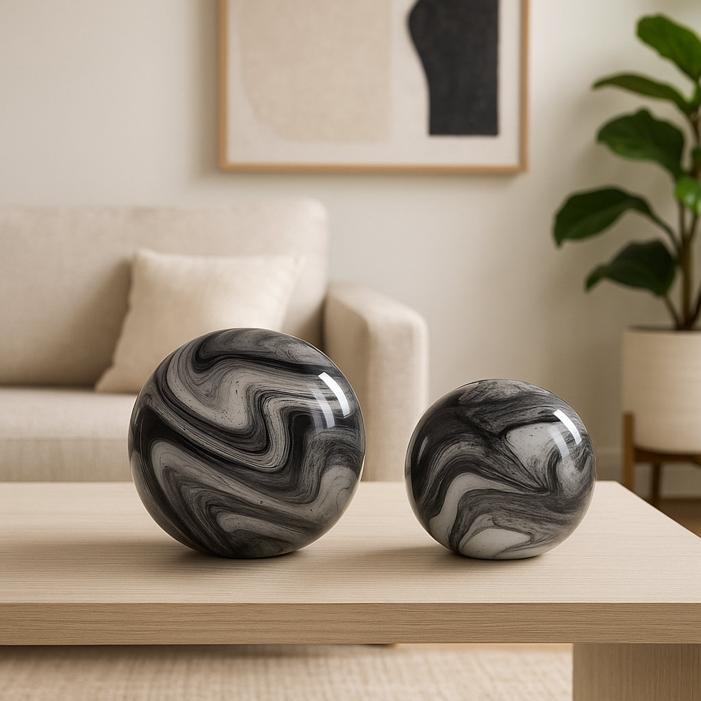 Orren Ellis Cosentino Modern Glass Orbs Set of 2 - Stylish Decorative ...