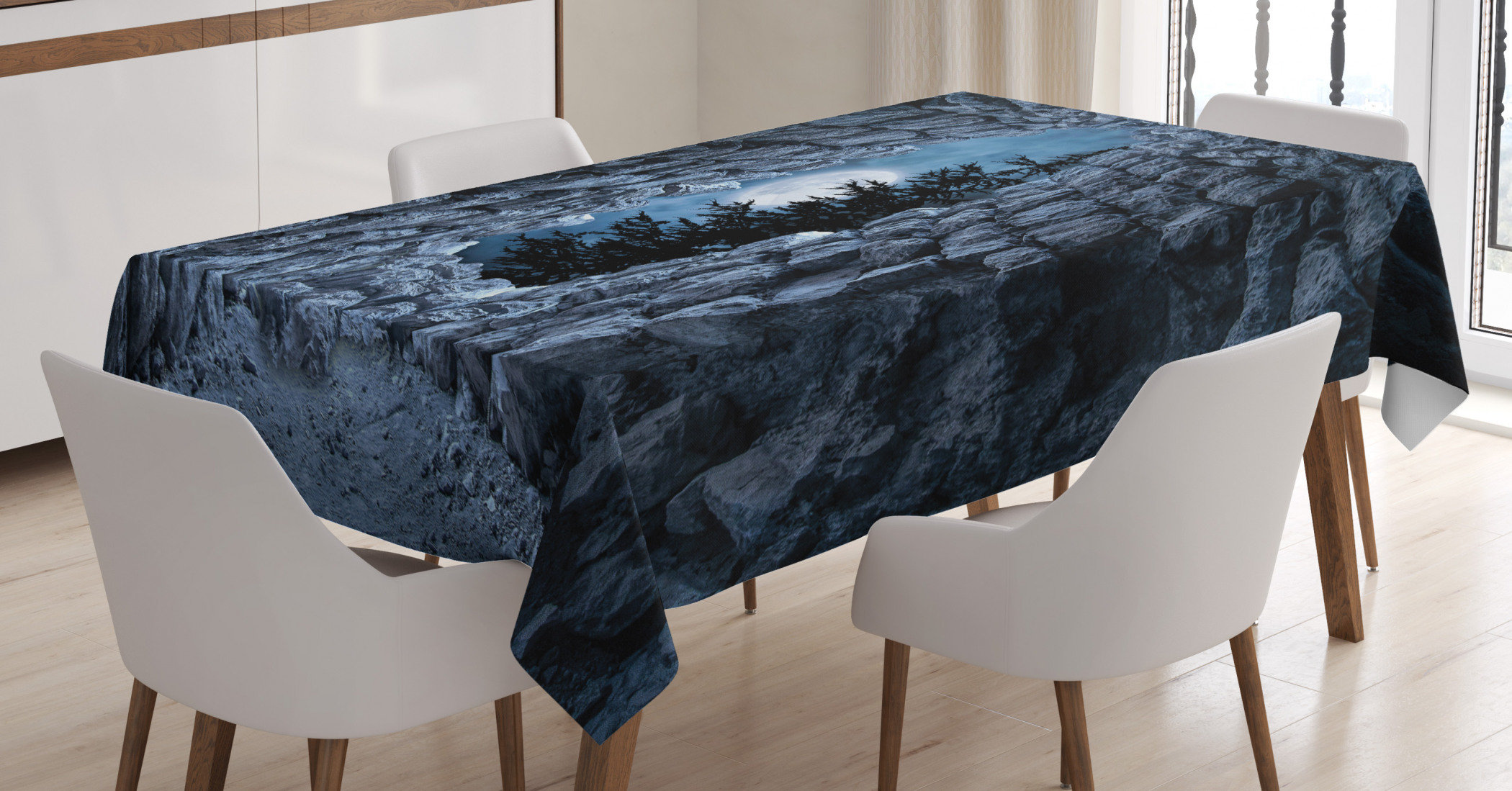 East Urban Home Gothic Tablecloth, Dark Cave With The Full Moon At ...