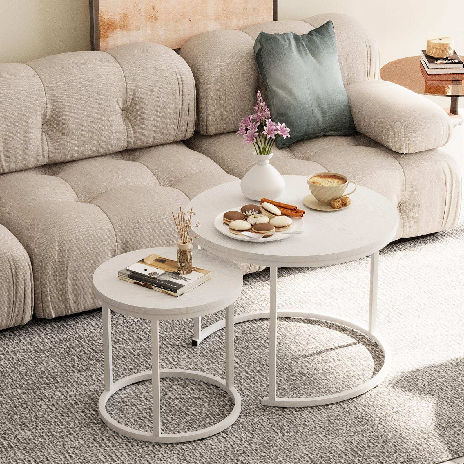 Latitude Run® Round Side Tables with White Wooden Tops and Metal Frame ...