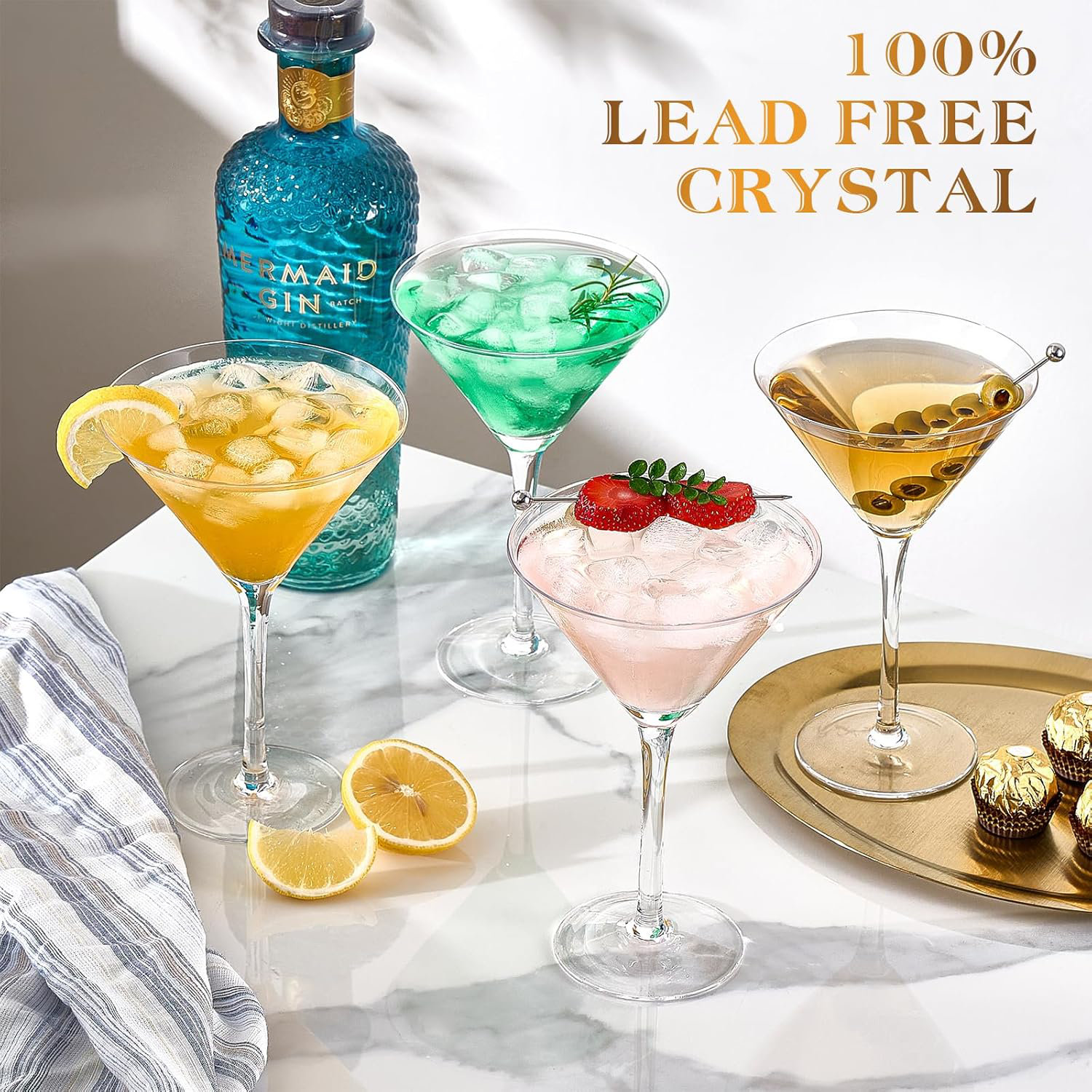Wrought Studio Glasses Set of 4, 9 oz Crystal Cocktail Glasses, Hand ...