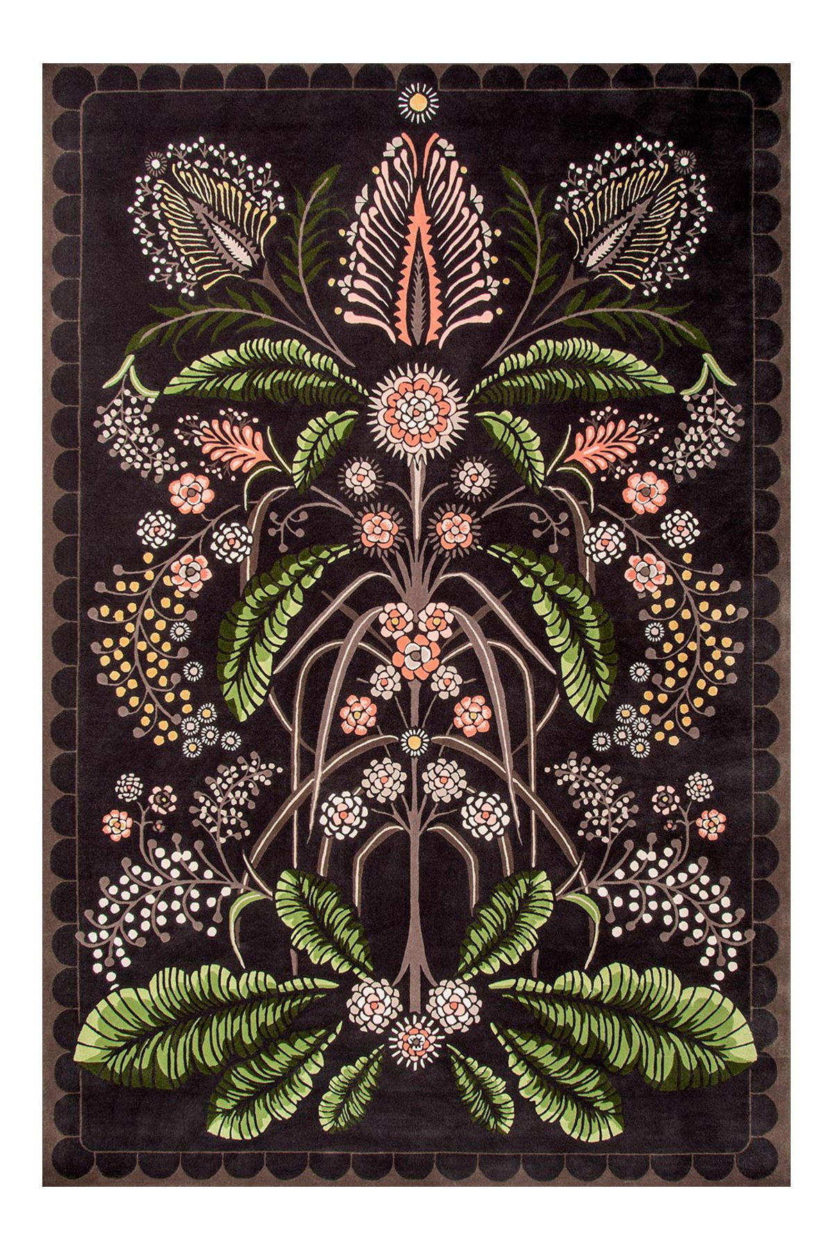 Bungalow Rose Botanical-Themed Floral Brown-Green Floral Ethnic Rug ...