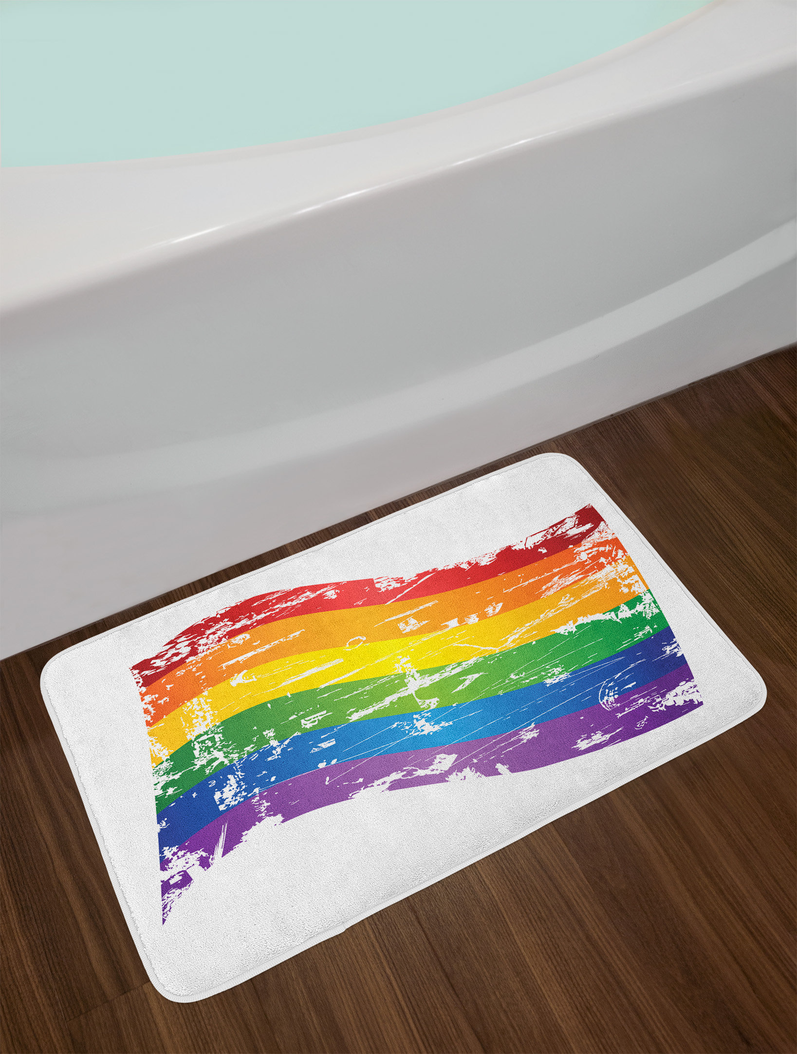 East Urban Home Grunge Vintage Rainbow Bath Rug | Wayfair