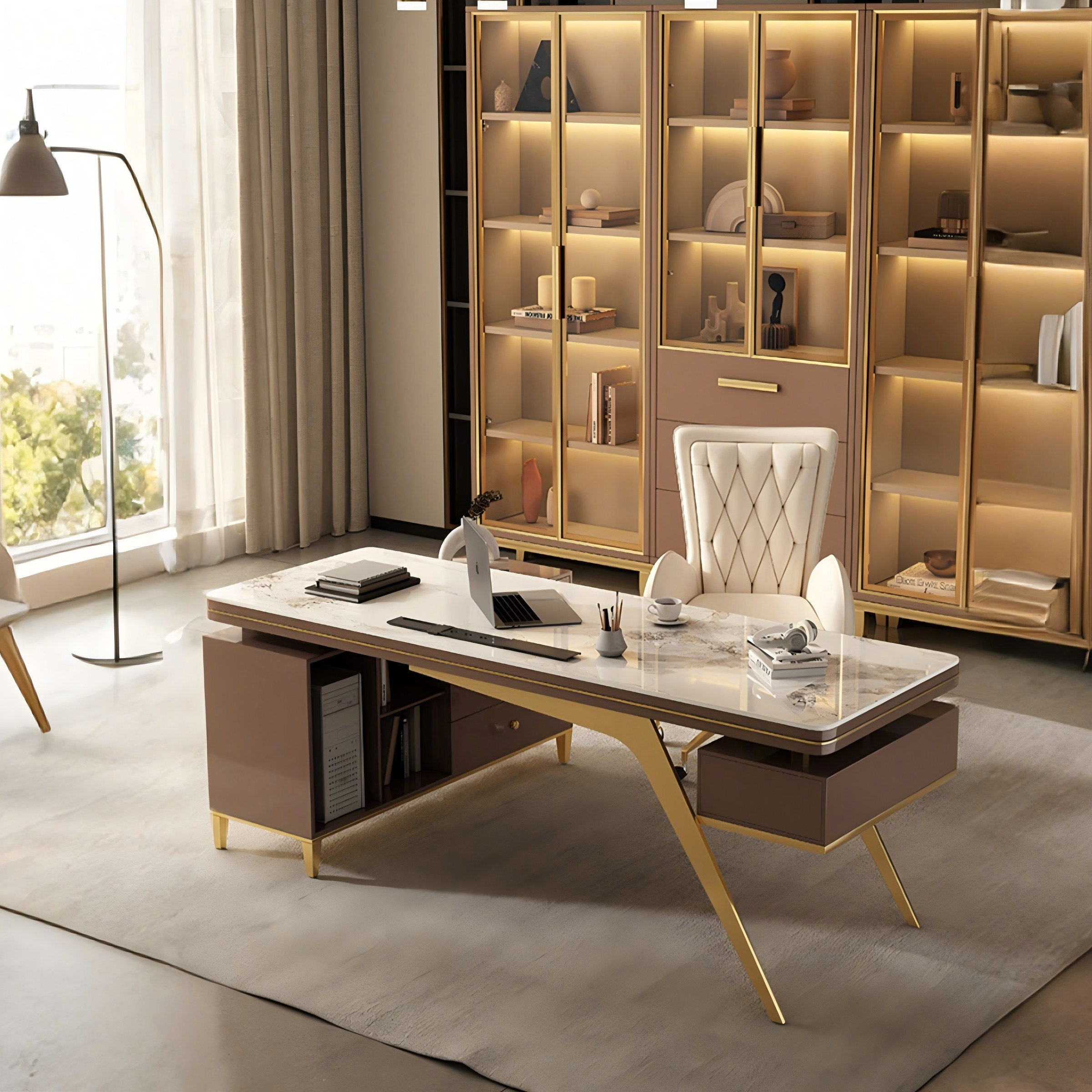 Coxambrey Coffee L-shape Sintered Stone Executive Desk - Wayfair Canada