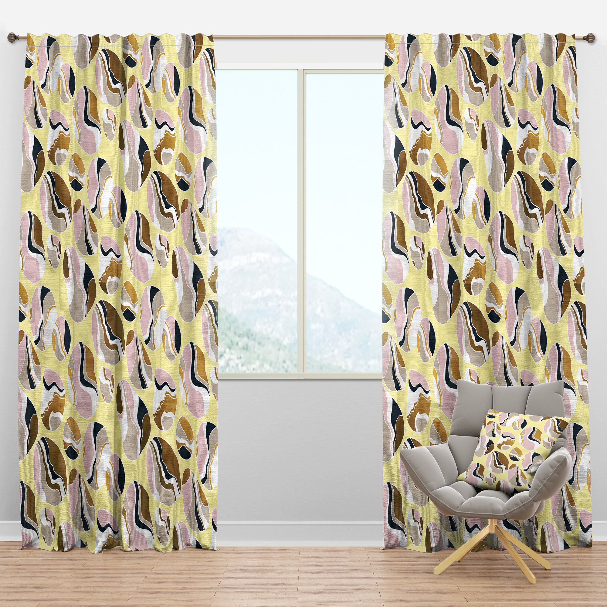 Design Art Golden River Stones - Abstract Curtain - Velvet Room ...