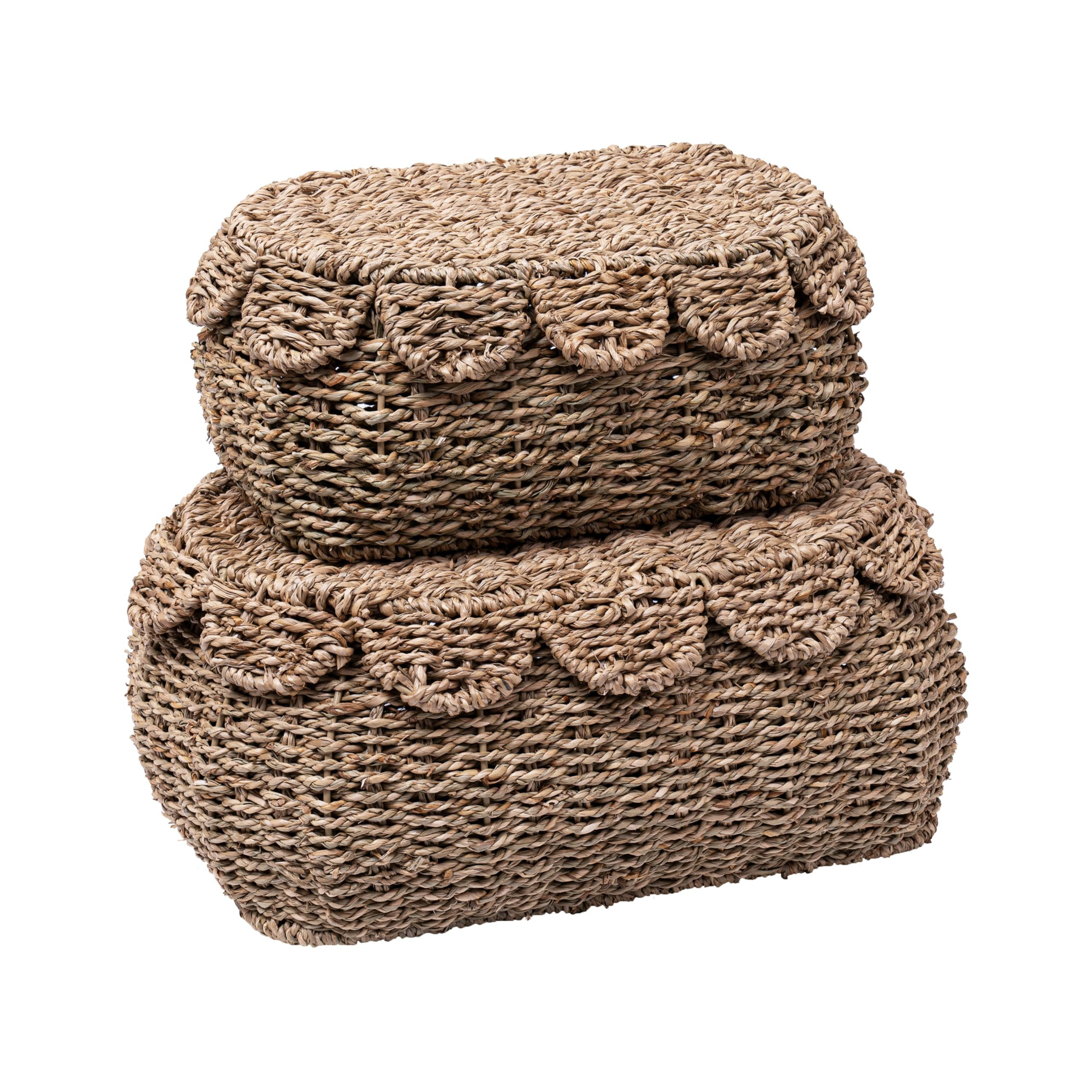 Bayou Breeze Set of 2 Round Wicker Storage Baskets with Lids ...