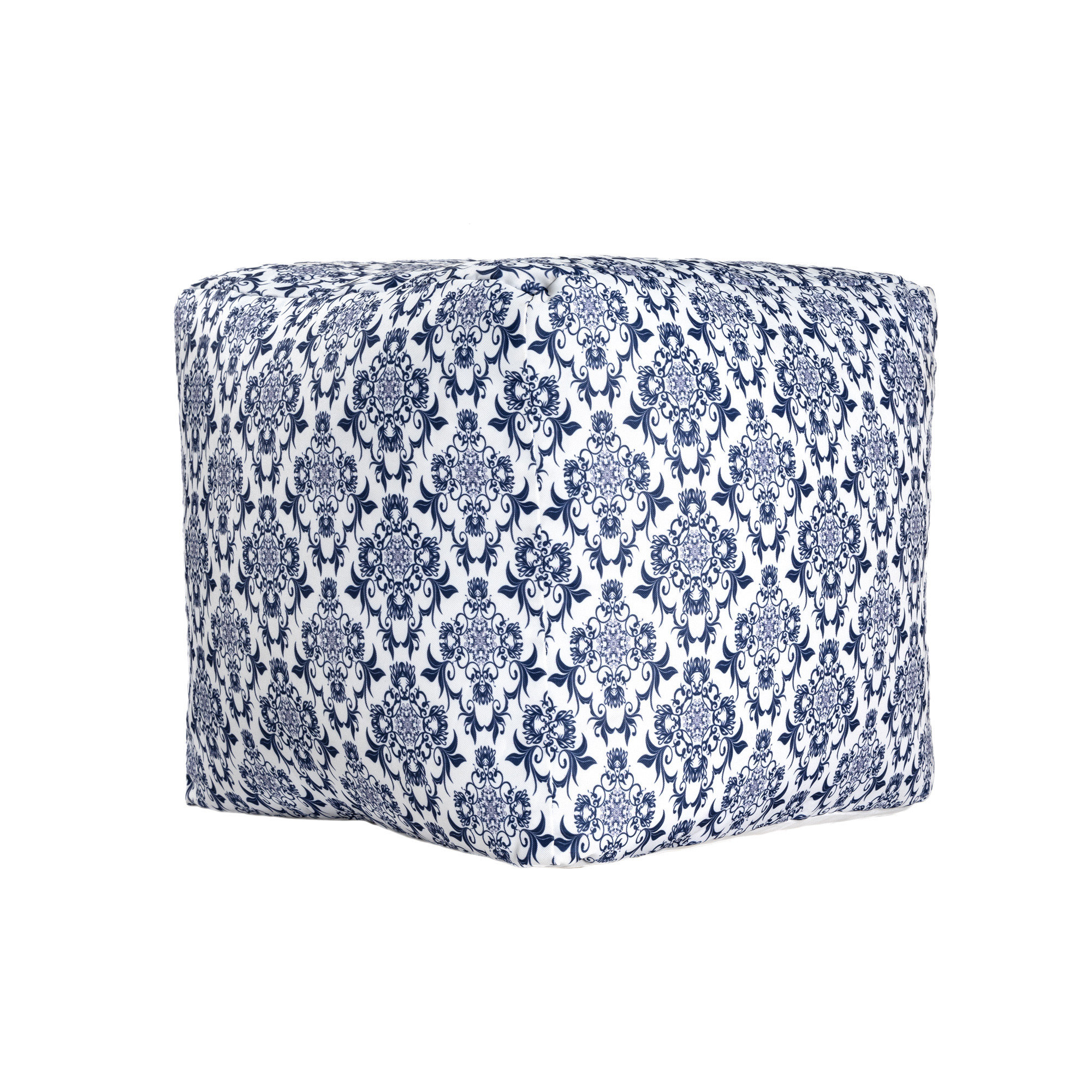Latitude Run® 18" Blue and White Upholstered Floral Pouf Ottoman | Wayfair
