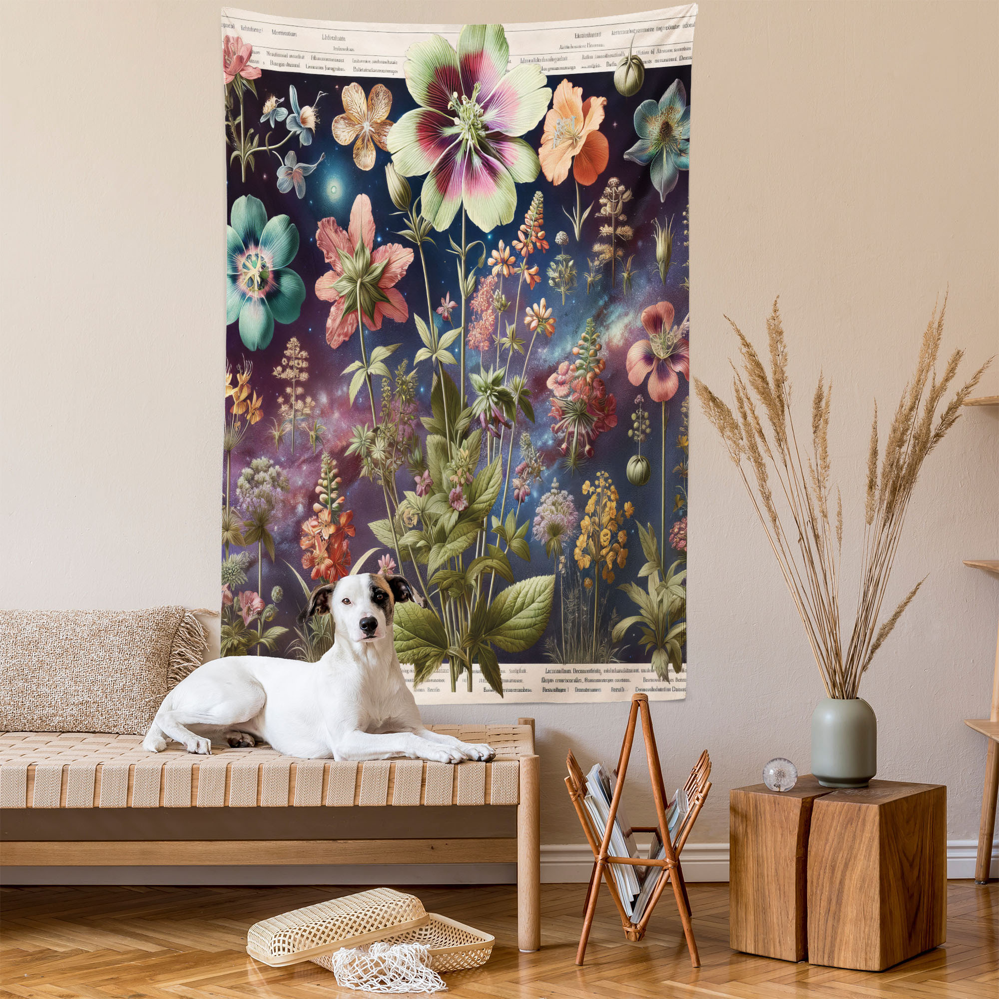 Winston Porter Botanic Tapestry Wall Flowers on Outer Space Art Olive ...